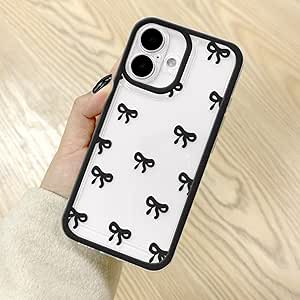 Amazon.com: EYZUTAK Case for iPhone 16, Clear Cute Ribbon Bowknot Pattern Aesthetic Transparent ...