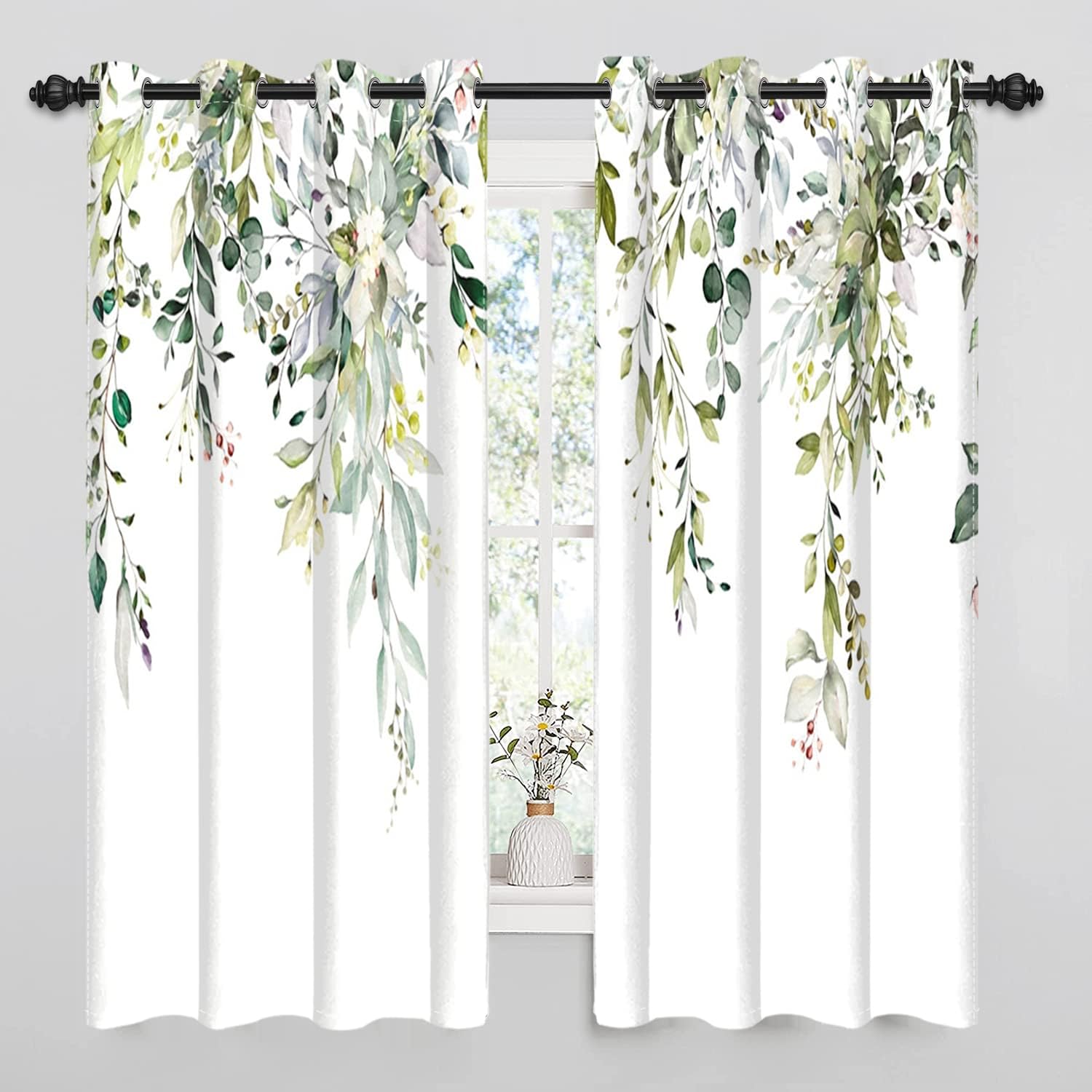 Amazon.de: Uiiooazy Gardinen Eukalyptus, Vorhänge Grün Blätter ...