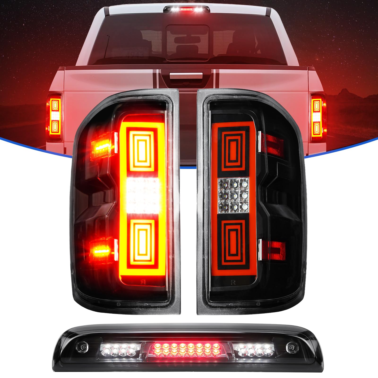 Amazon.com: LED Tail Lights Assembly + 3rd Brake Light Kit Fit for ...