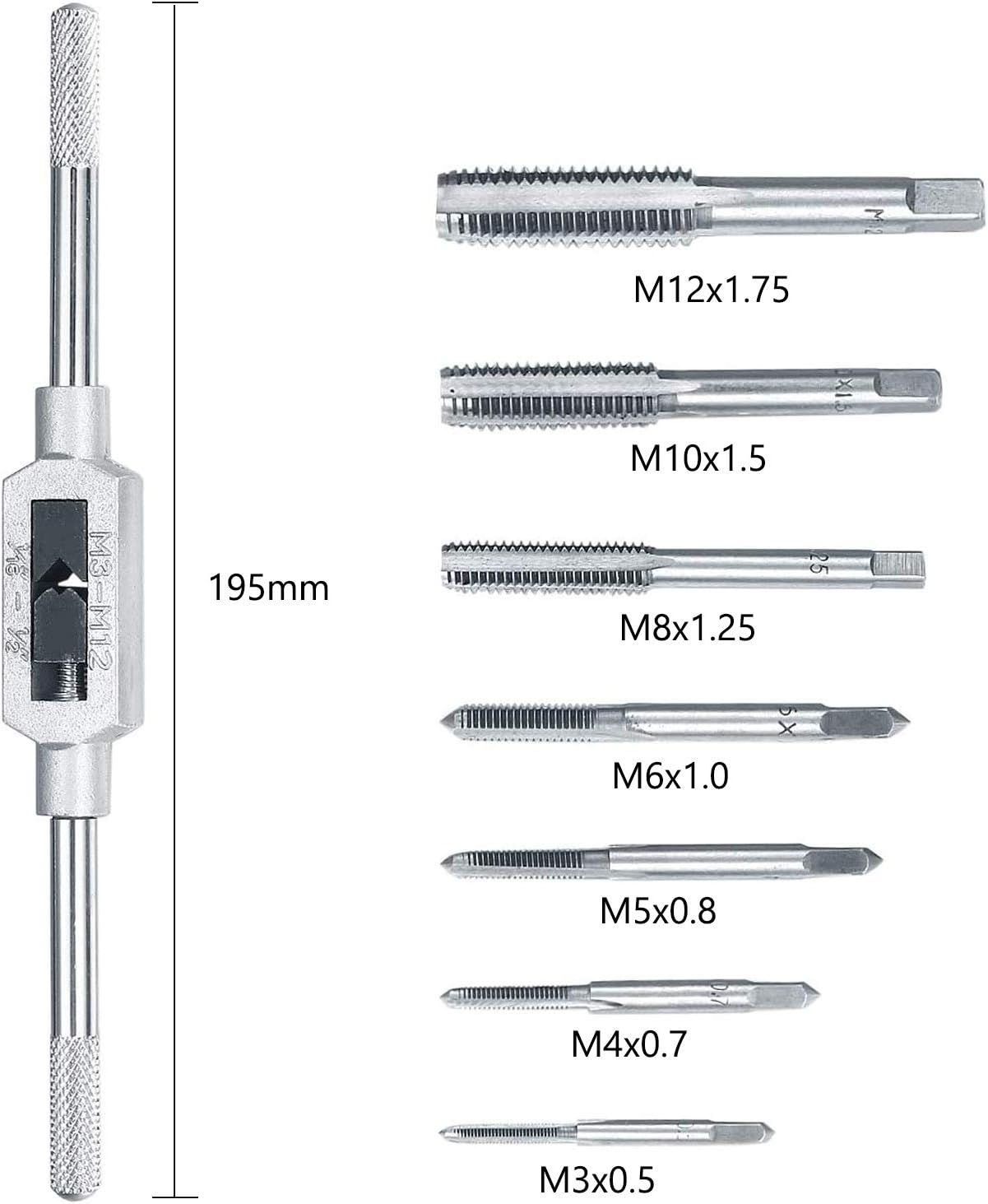 8 Pieces TAP Wrench Set, Thread Tap Set with Adjustable Tap Wrench 1/16 ...