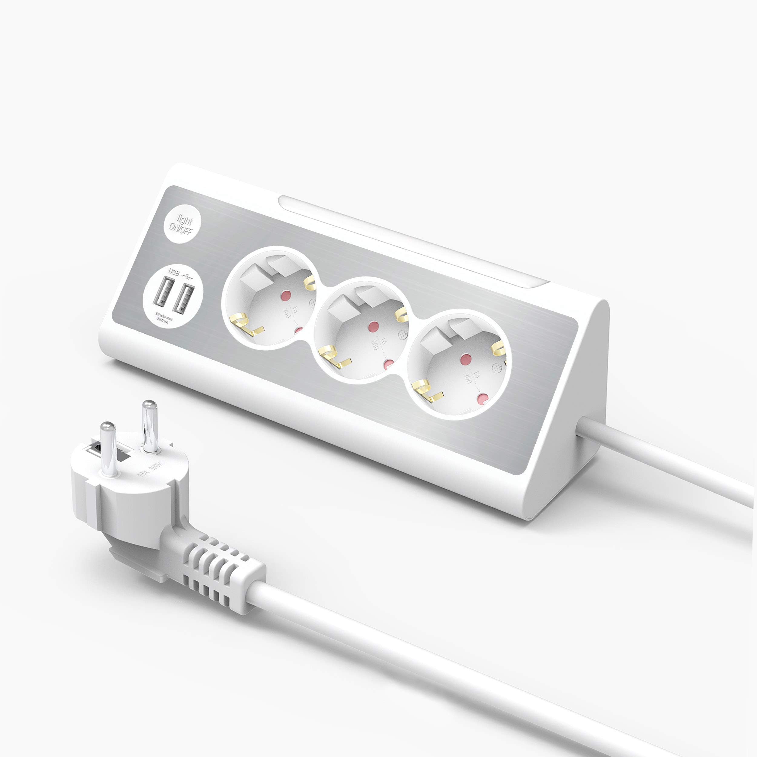 KS Mehrfachsteckdose,3-Fach Steckdosenleiste mit USB Und LED-Nachtlicht ...