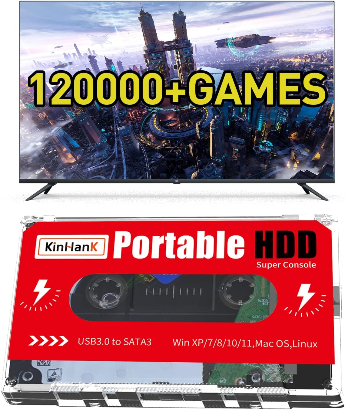 Kinhank 12TB Retro Hard Drive with 96000+ Games, Compatible with 400 ...