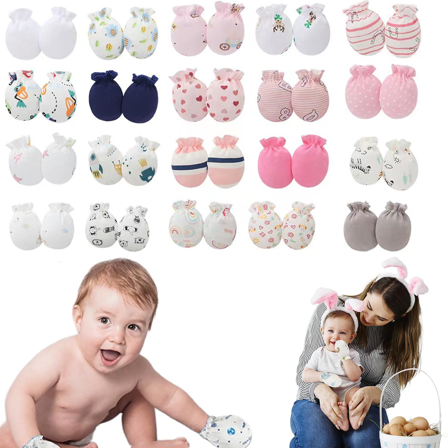 Lqucwepp 20 Pairs Unisex Baby Cotton Scratch Mittens,Sleeping No ...