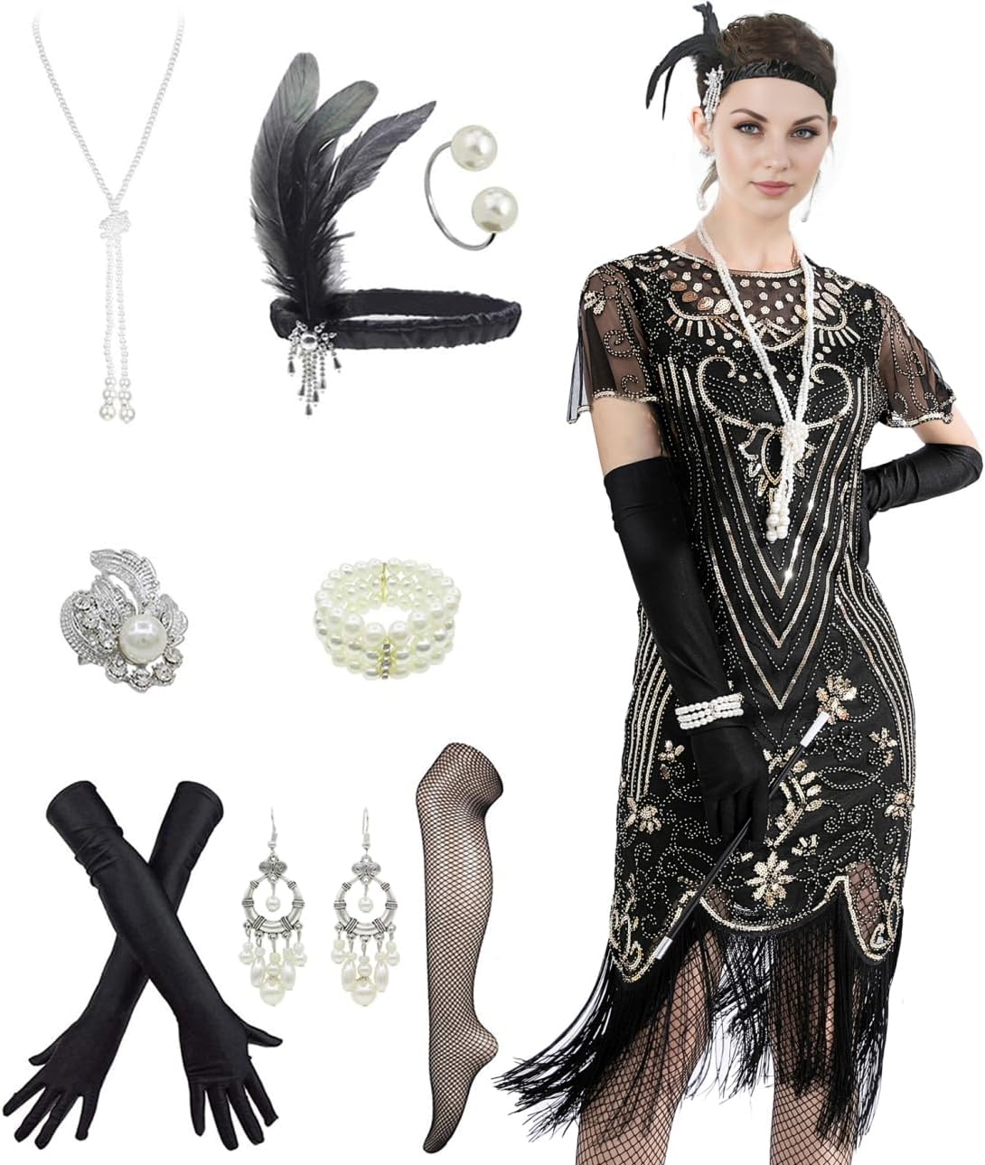 Women's Flapper Dresses 1920s Sequins Art Deco Gatsby Cocktail Sleeve ...