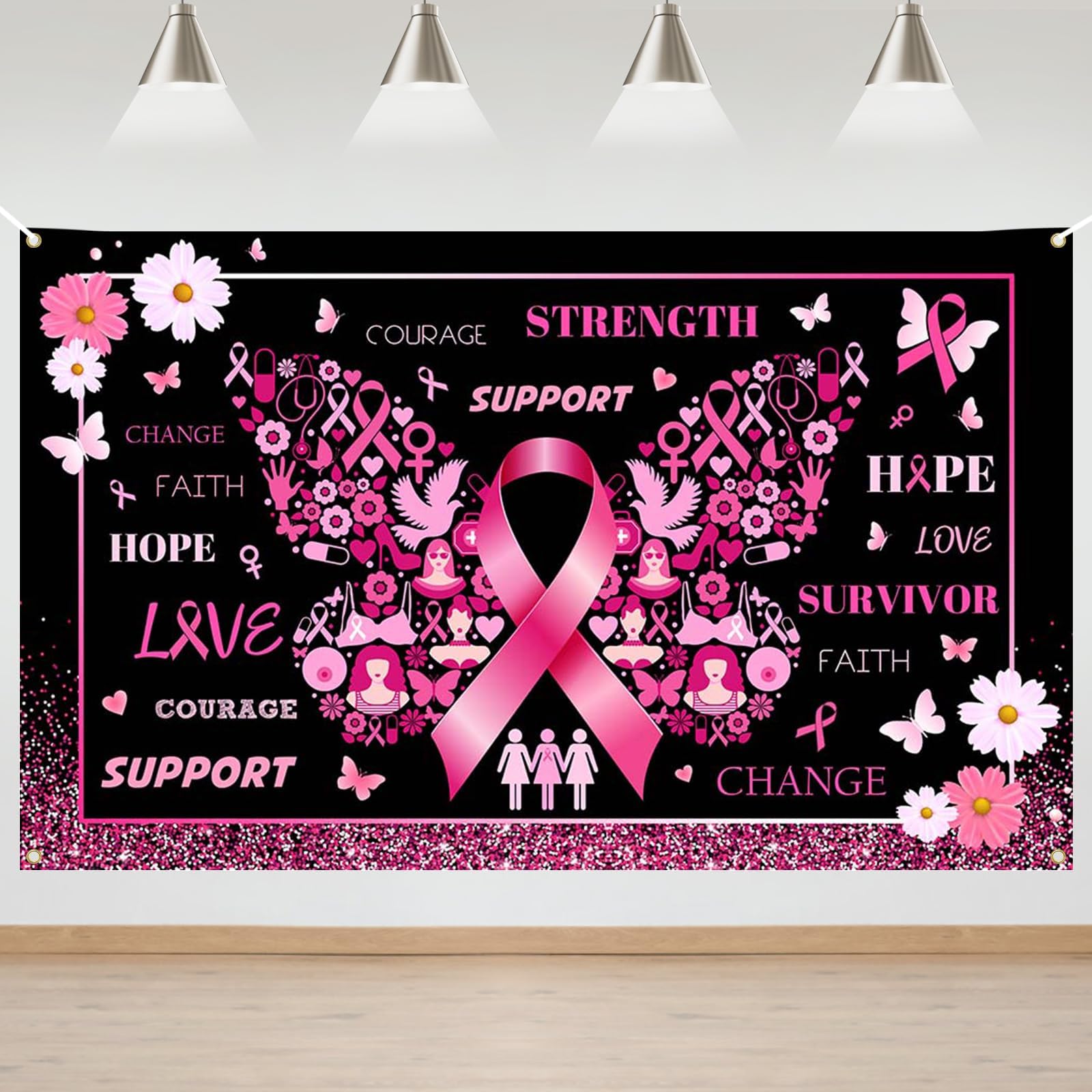 Amazon.com : Mocsicka Breast Cancer Awareness Backdrop Breast Cancer ...