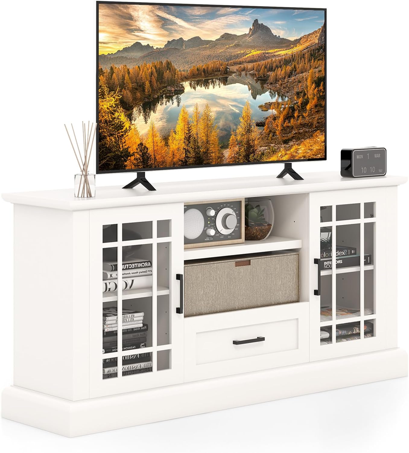 Amazon.com: LOKO 62 Inch TV Cabinet, Media Console Table w/ 2 Glass ...