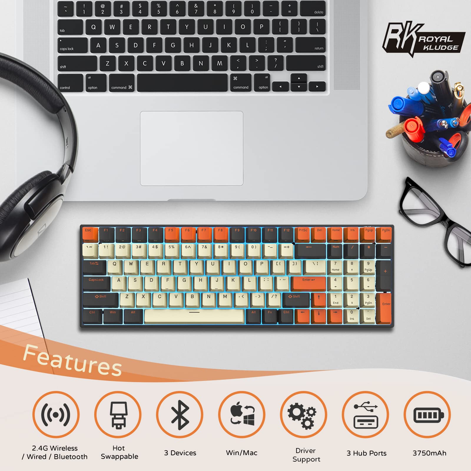 Buy RK ROYAL KLUDGE RK100 Wireless Mechanical Keyboard, Bluetooth5.1/2 ...