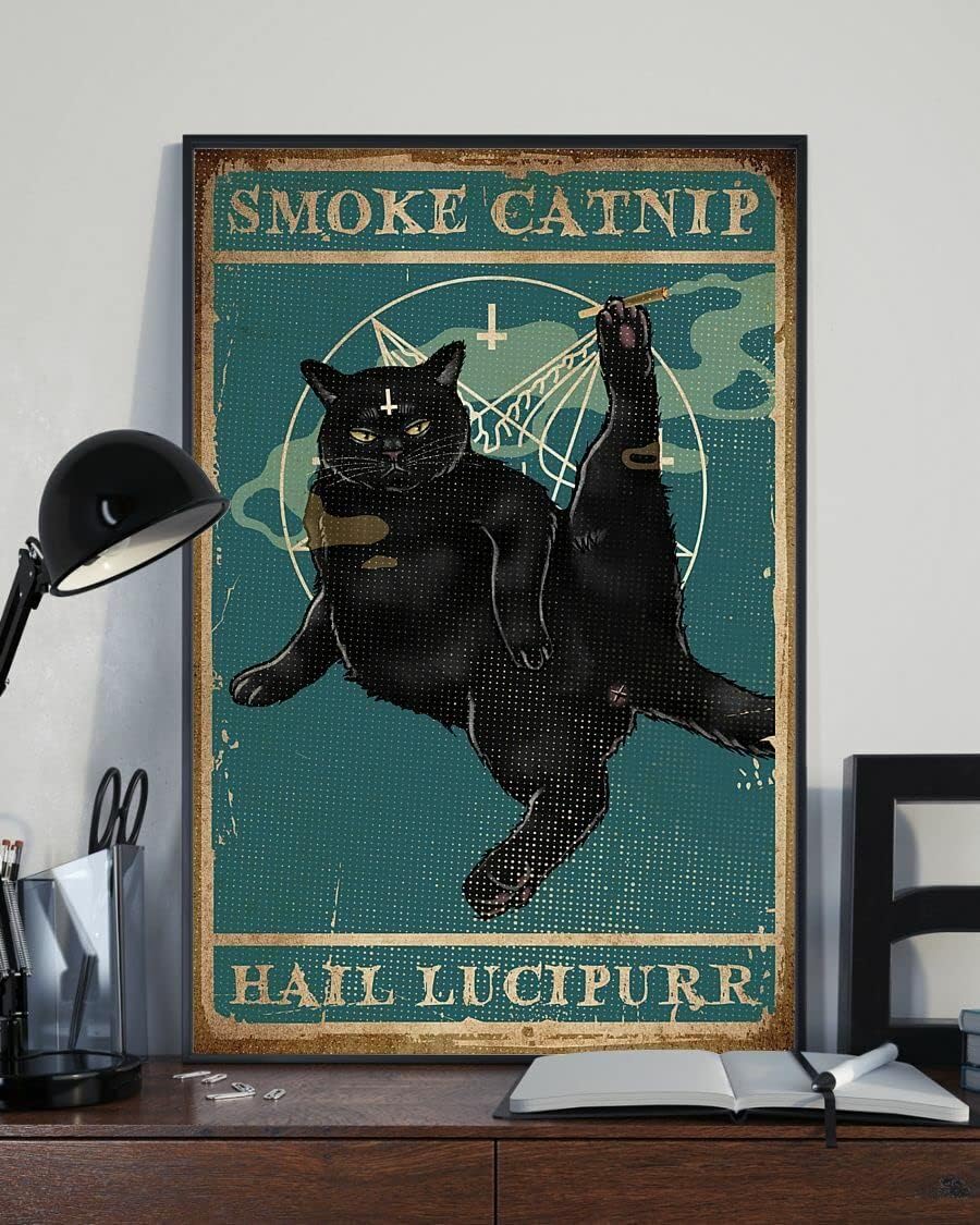 Amazon.com: Smoke Catnip Hail Lucipurr Black Cat Meow Poster Vintage ...