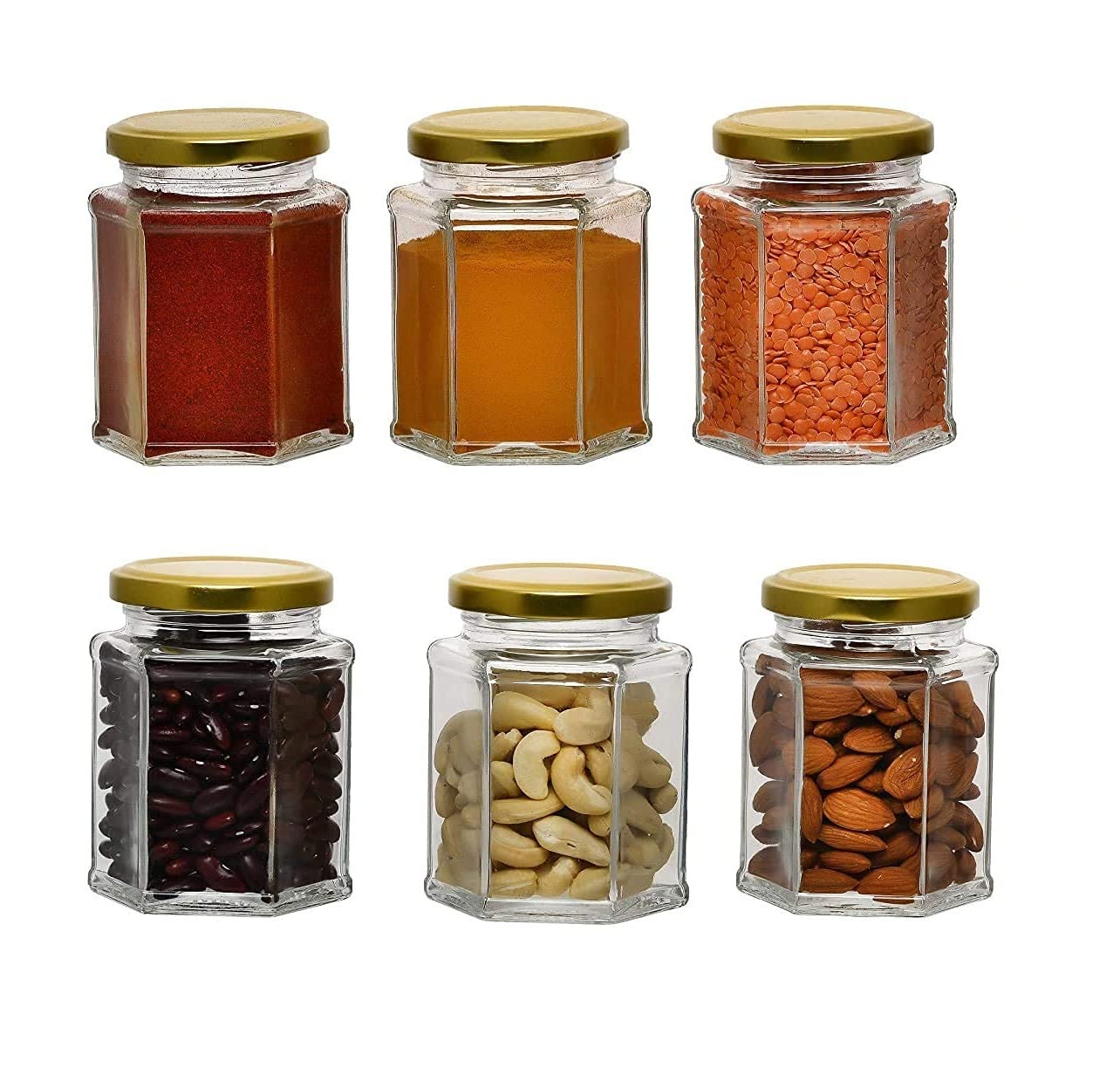 Buy BLISSBORN Hexagon Glass Container for Kitchen Storage, Airtight Lid ...