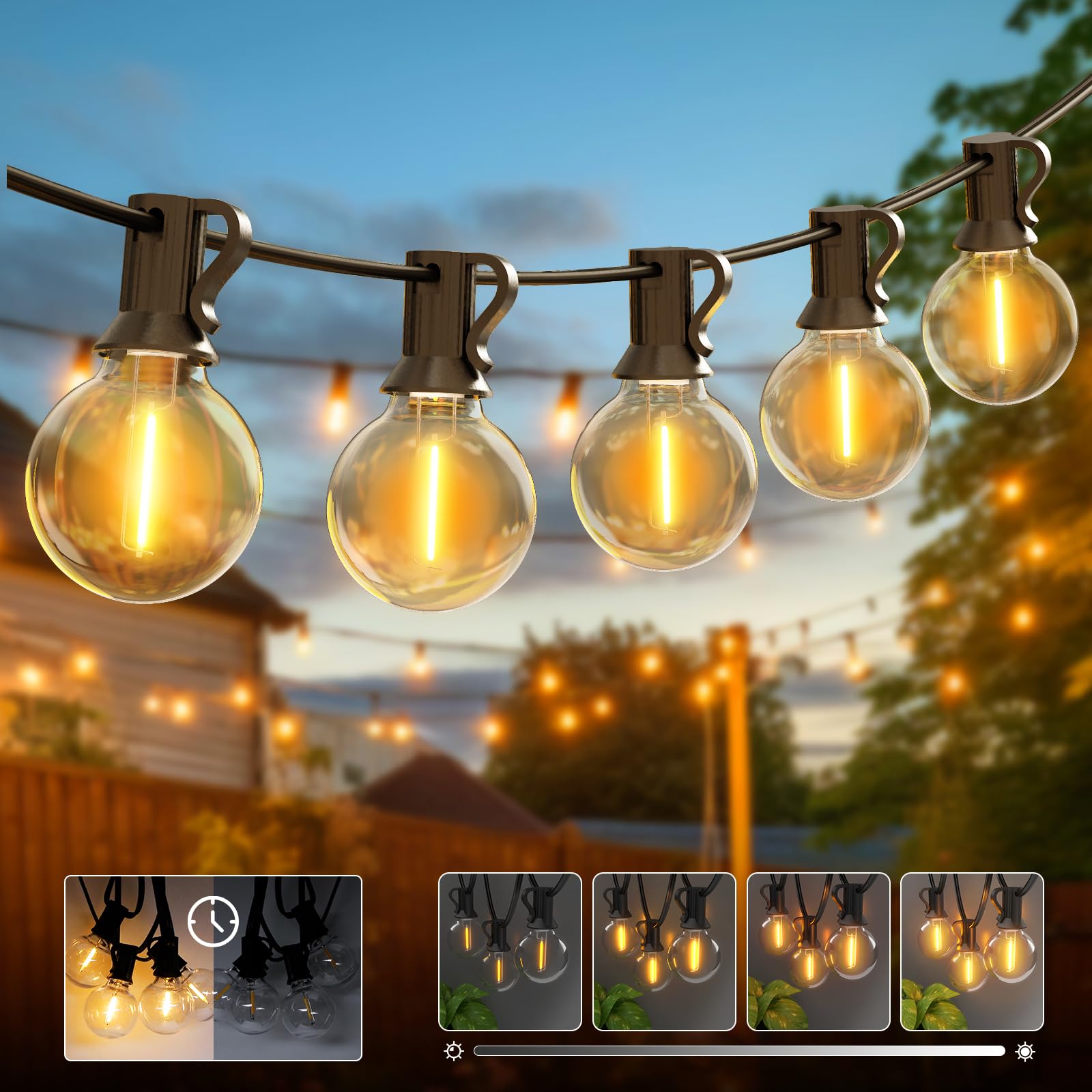 kolpop 30FT Outdoor String Lights Dimmable with Timer, G40 LED Patio ...