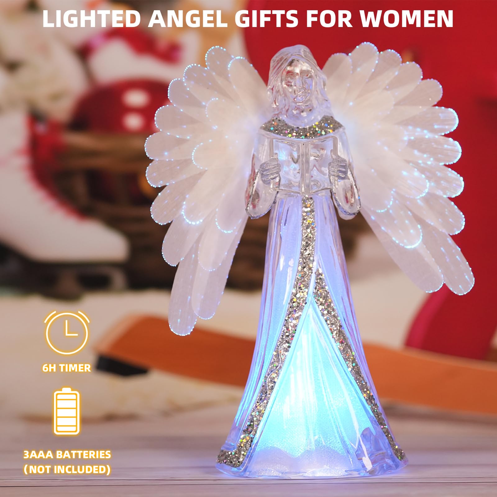 Snapklik.com : Color Changing Angel Decor, 8.5 Reading Angel Lights Statue