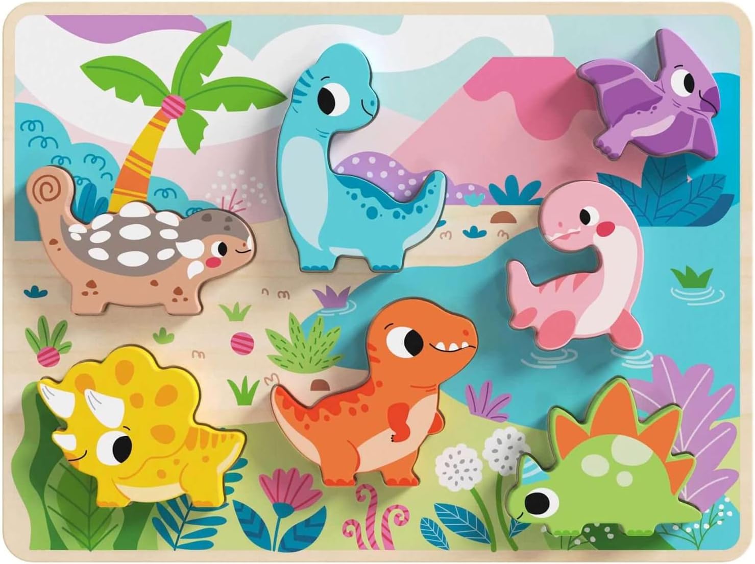 Amazon.com: Dinosaur Chunky Puzzle - Montessori Dinosaur Puzzle Toy for ...