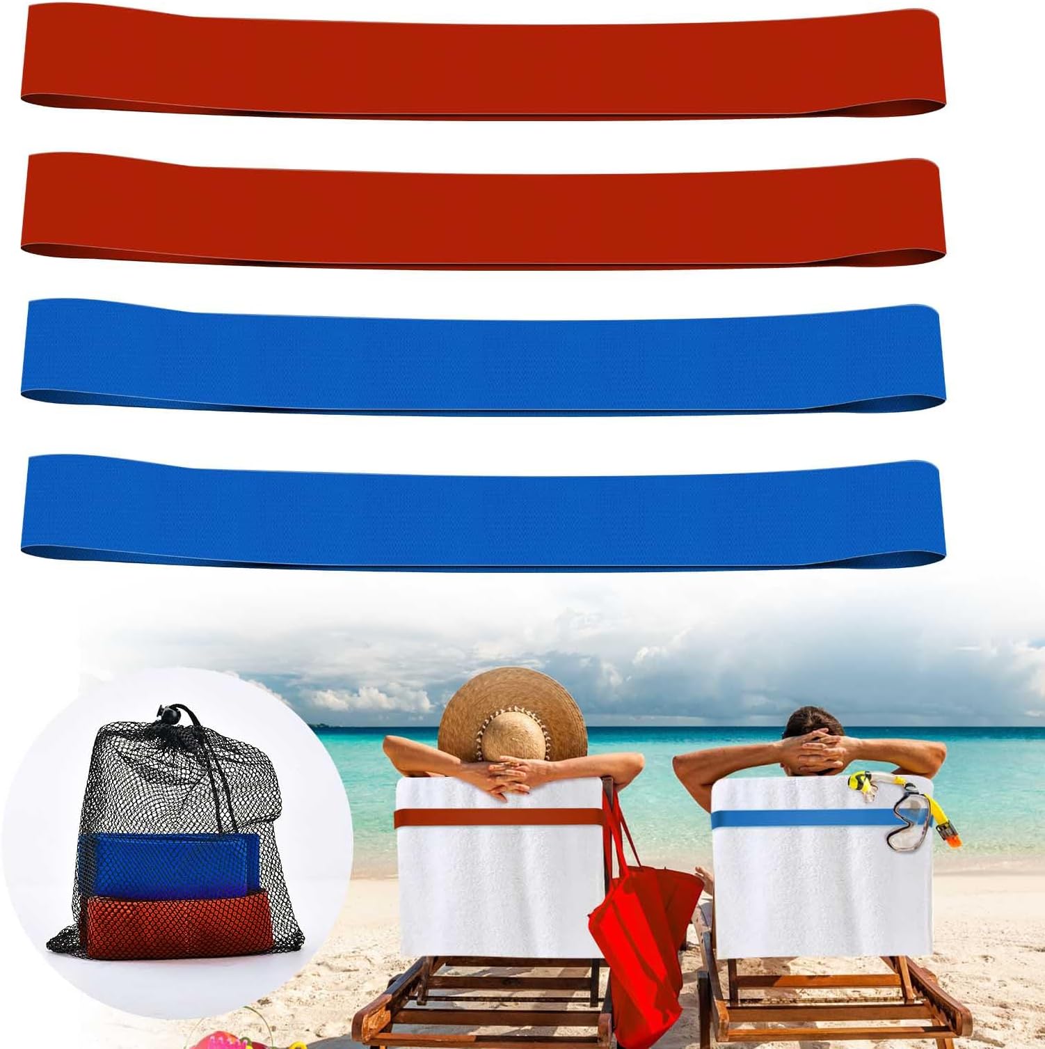 Amazon.com: 4 Pack Towel Bands for Beach, Pool & Cruise Chairs, The ...