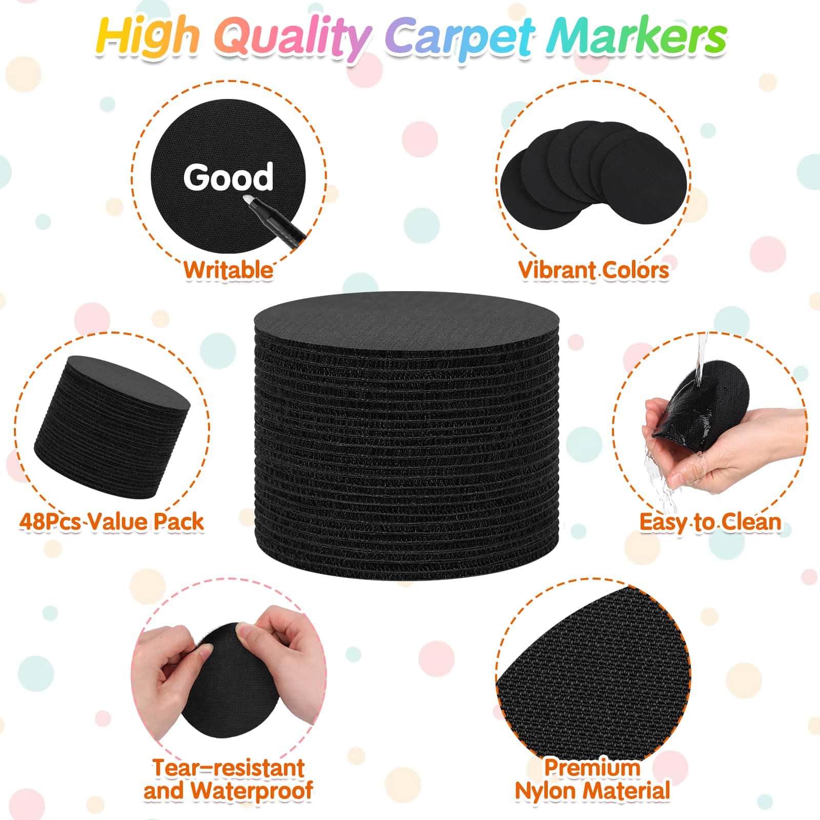 Snapklik.com : Shynek 48 Pcs Carpet Markers Black Circles Floor Dots ...