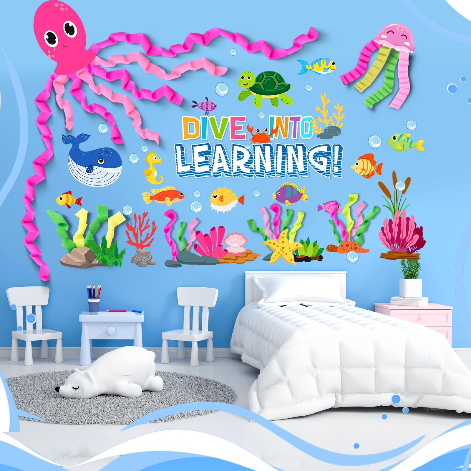 Snapklik.com : 51 Pcs Ocean Bulletin Board Under The Sea Classroom Decorations DIY Sea Animals ...