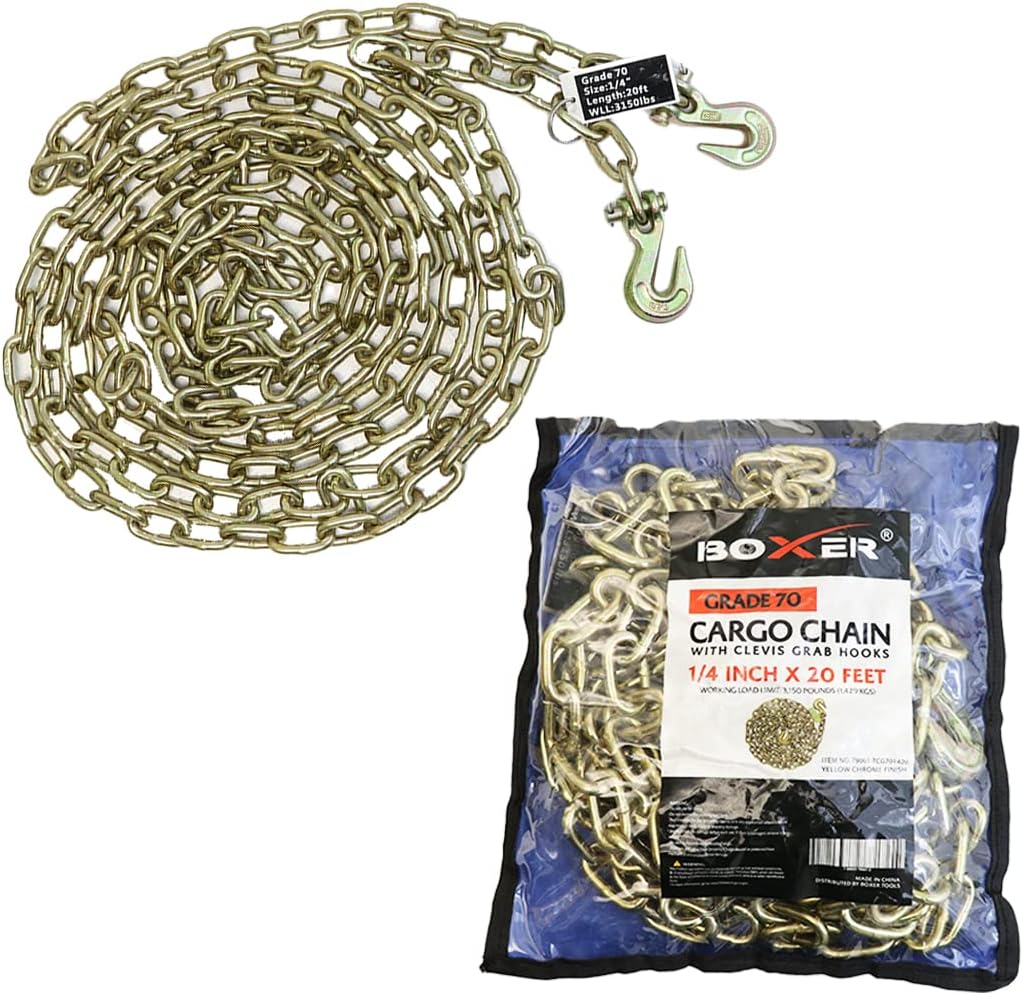 Amazon.com: Boxer Heavy Duty Transport Chain with Clevis Hooks, ¼” x ...
