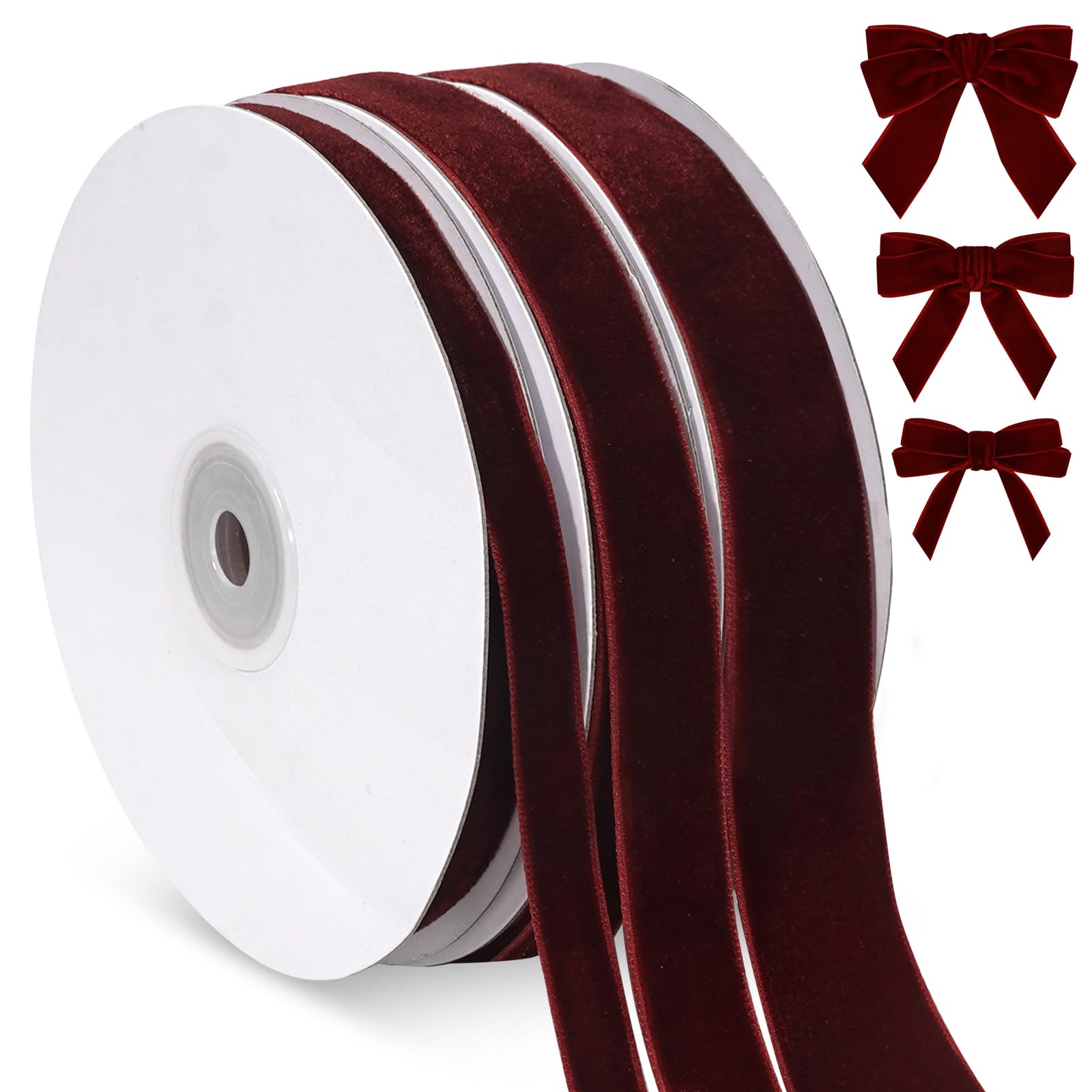Amazon.com: 3 Rolls Vintage Burgundy Christmas Velvet Ribbon for Gift ...