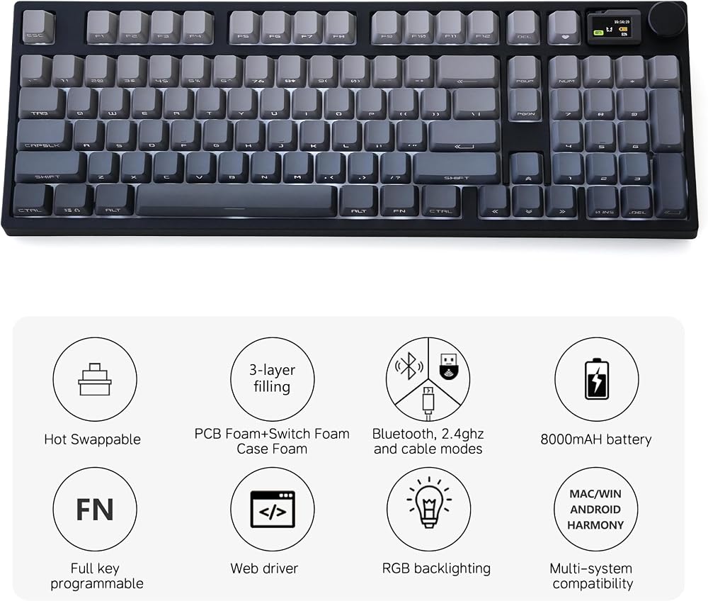 NJ98 Wireless Custom Mechanical Keyboard with Screen Australia | Ubuy