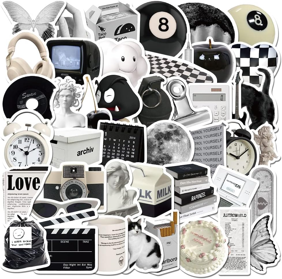 Amazon.com: Aesthetic Stickers Black and White Stickers Pack 60PCS, Y2K ...
