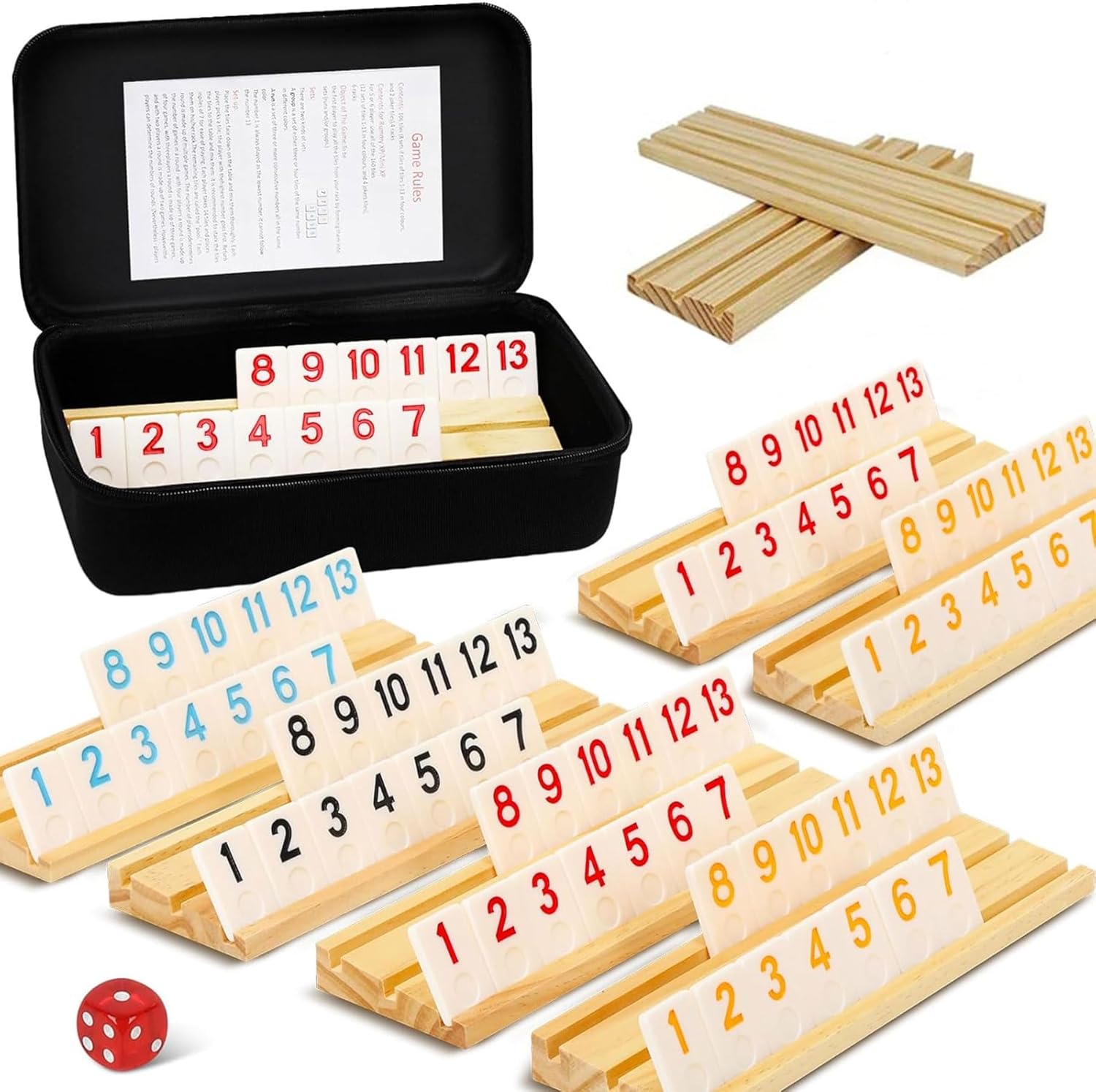 Amazon.com: Upgraded Rummy Cube Game Set 2-6 Plays with 6 Wooden Racks ...