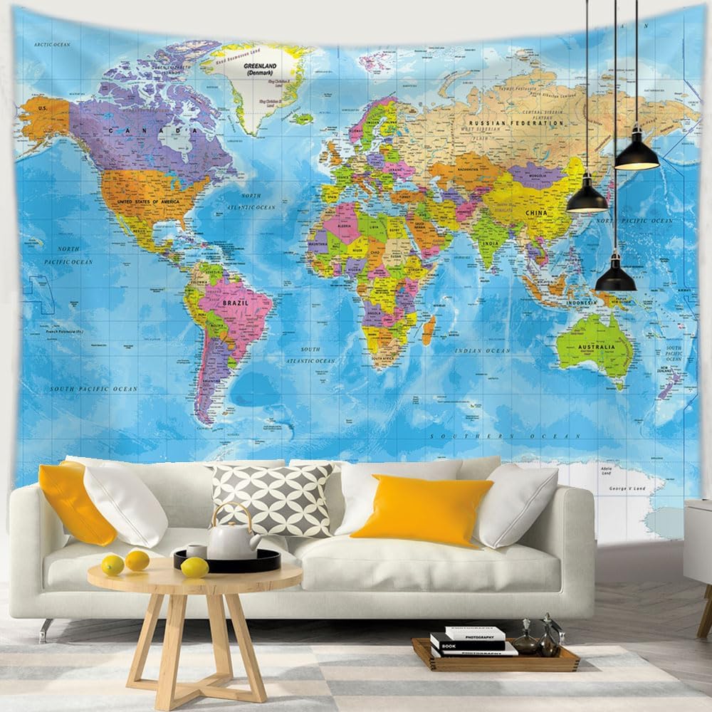 Amazon.com: World of Map Tapestry, Educational Student Physical Kids ...