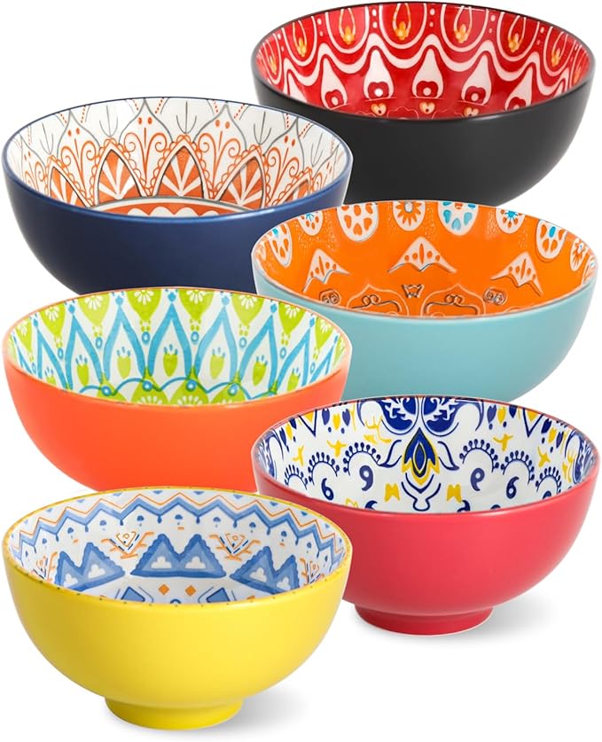 Amazon.com: HAPPY KIT 24 oz Cereal Bowls Set, Ceramic Soup Bowls Set of ...