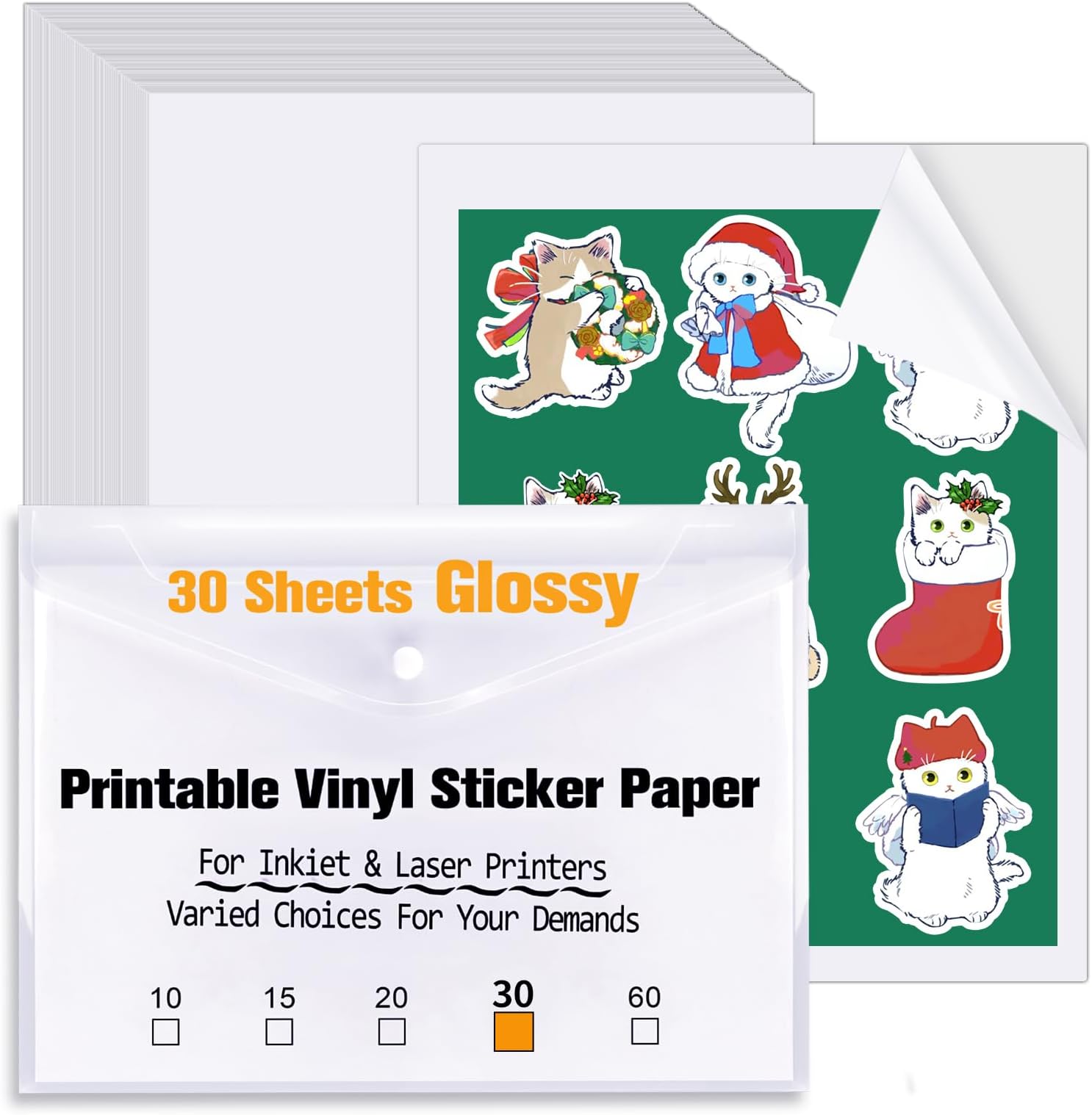 Amazon.com : Printable Vinyl Sticker Paper 30 Sheets - Glossy White ...