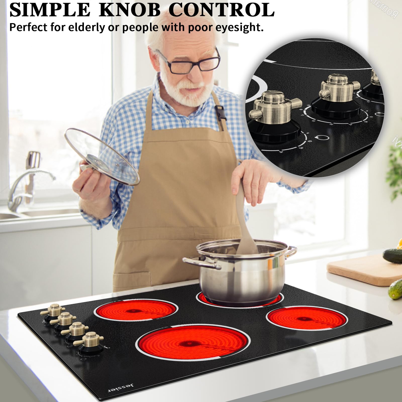 Snapklik.com : Jessier Electric Cooktop 24 Inch - 4 Burner Drop-in ...