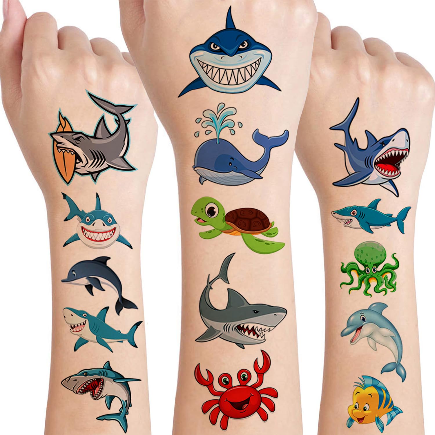 Amazon.com : 12 Sheets Ocean Animals Temporary Tattoos for Kids, Under ...