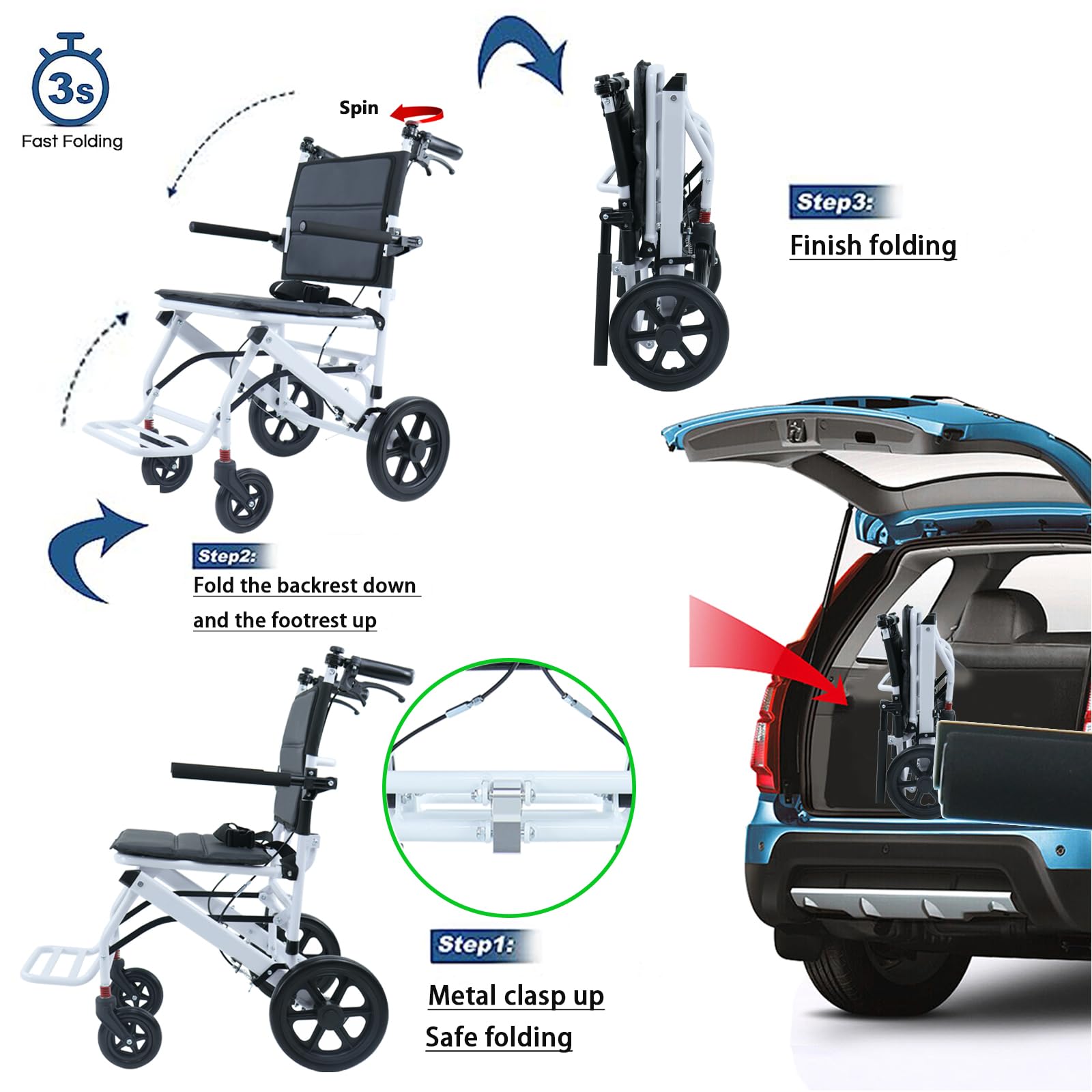 Ultralight Transport Wheelchair, 11 in Rear Wheel?Folding Portable ...