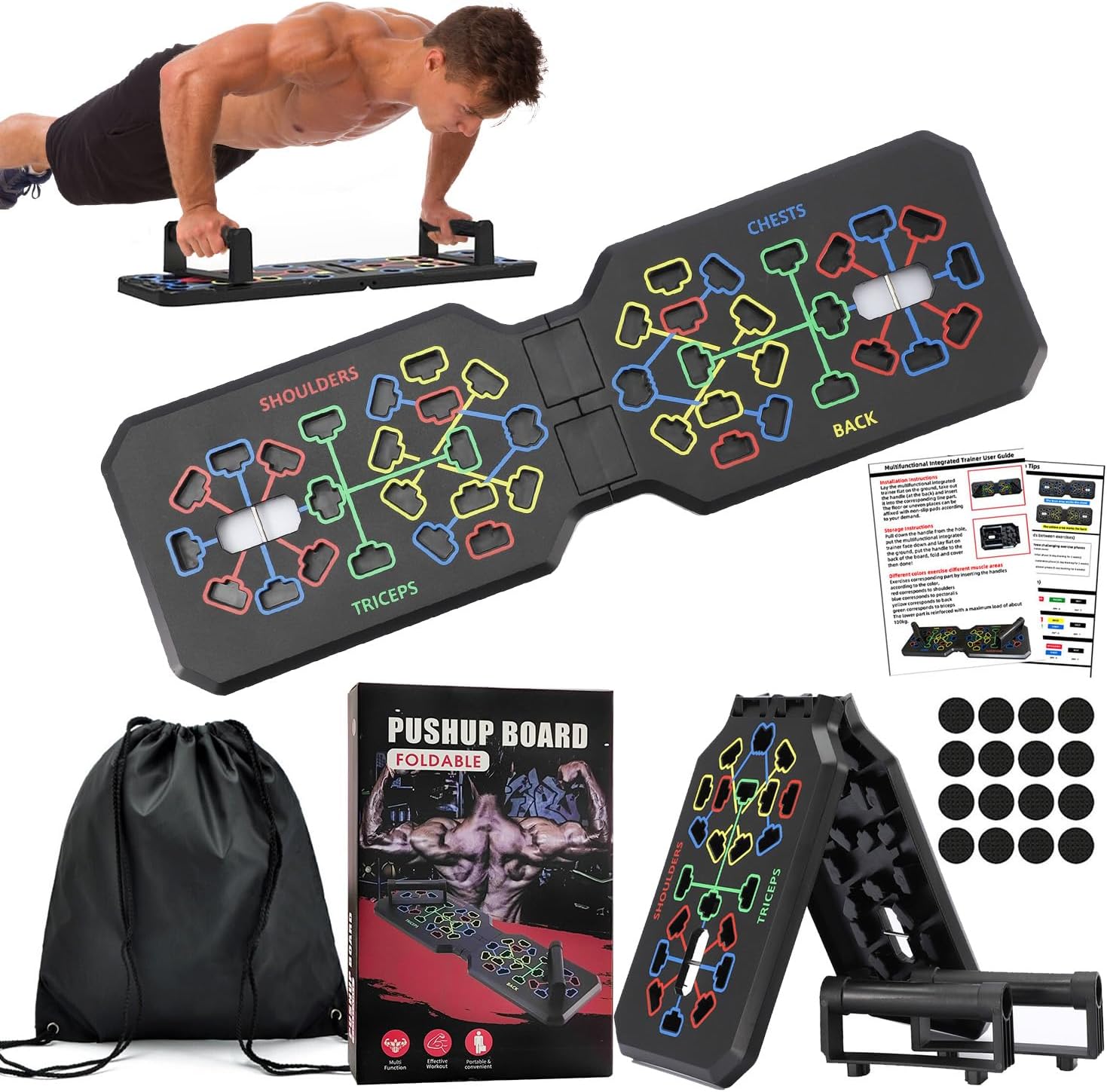 24-in-1 Push Up Board, Yakiter Portable Foldable Push-Up Bar at Home ...