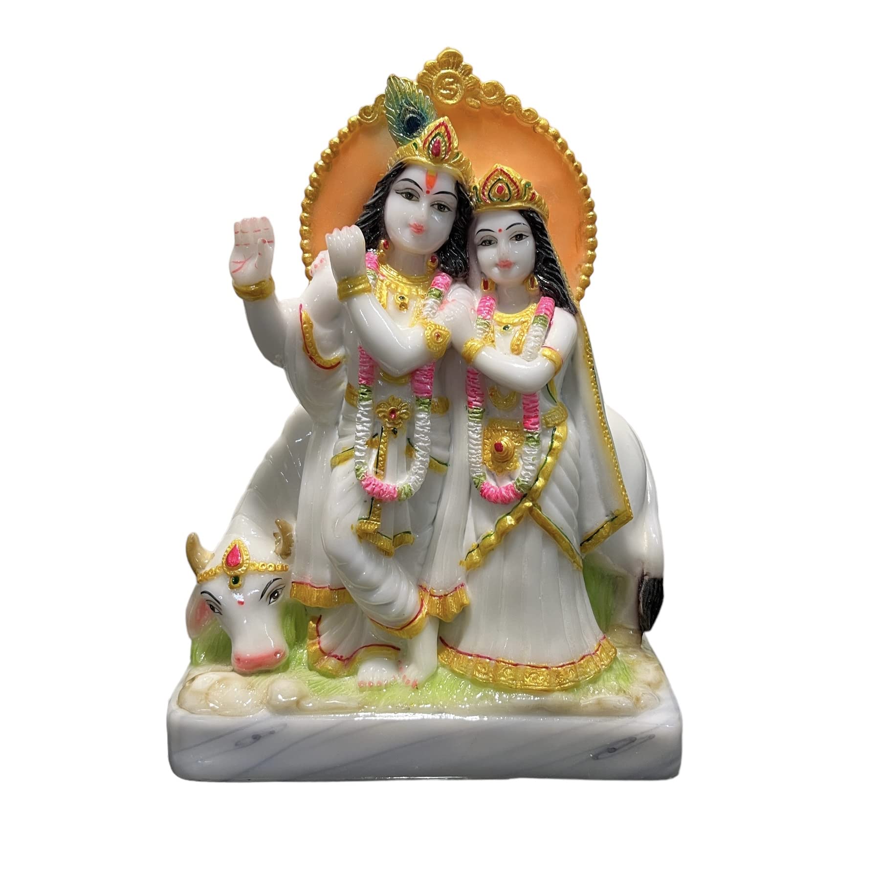 Buy Rama Collections Home Décor Marble Radha Krishna with Kamdhenu Cow ...