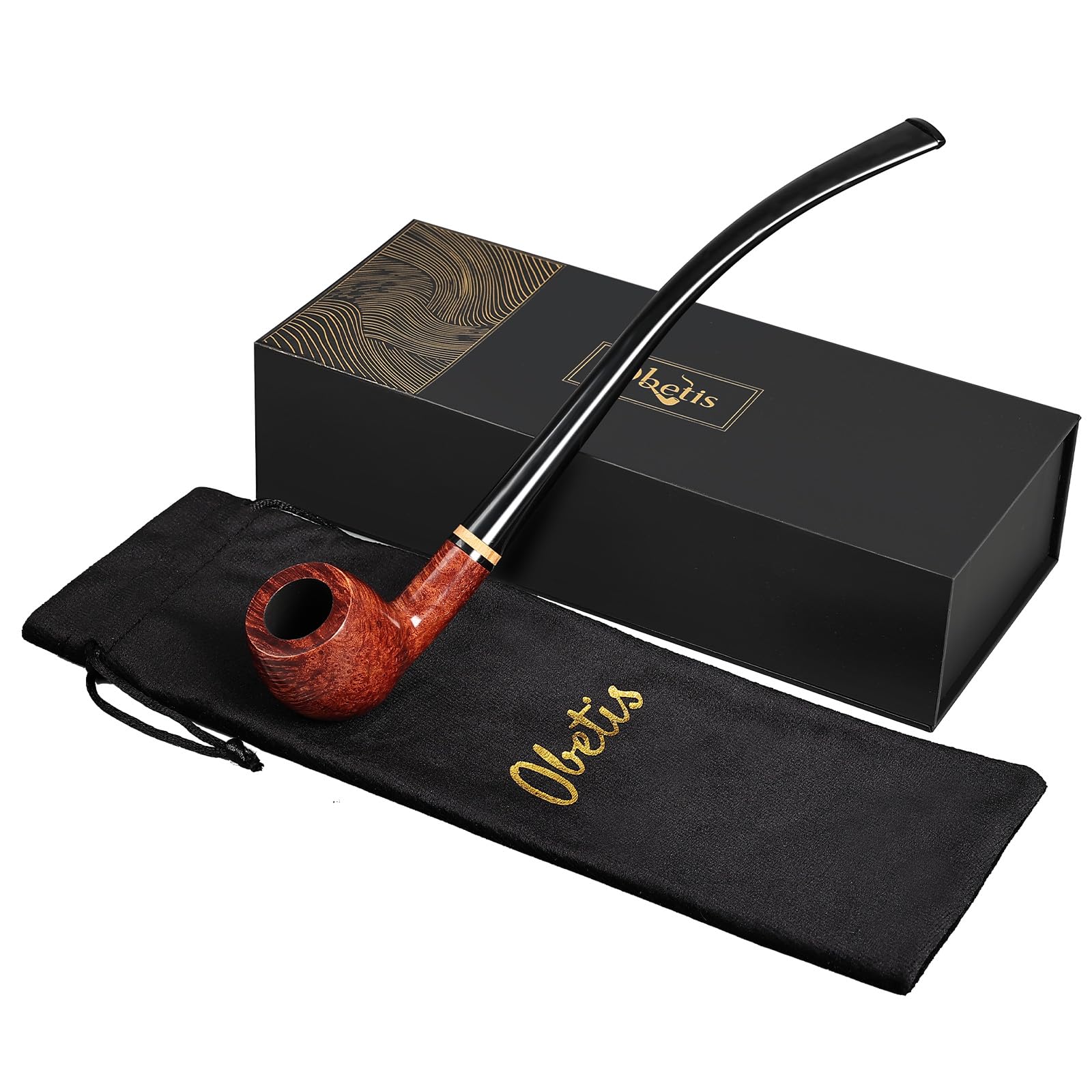 Amazon.com: Obetis Churchwarden Briar Tobacco Pipe - Handmade Wood ...