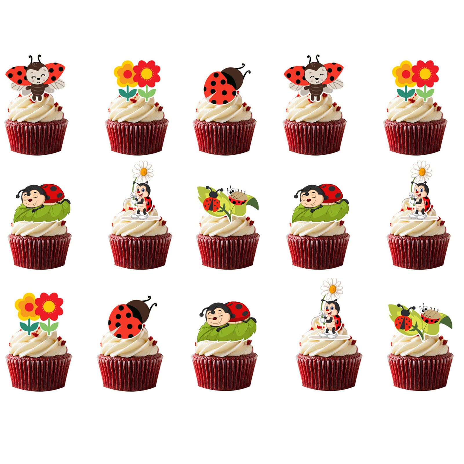 Amazon.com: 48 Pieces Ladybug Cupcake Toppers Insects Cupcake Picks ...