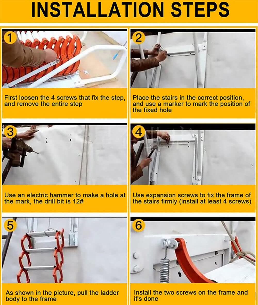 Buy BJTDLLX 12 Steps Wall Mounted Folding Stairs, Attic Steps Pull Down ...