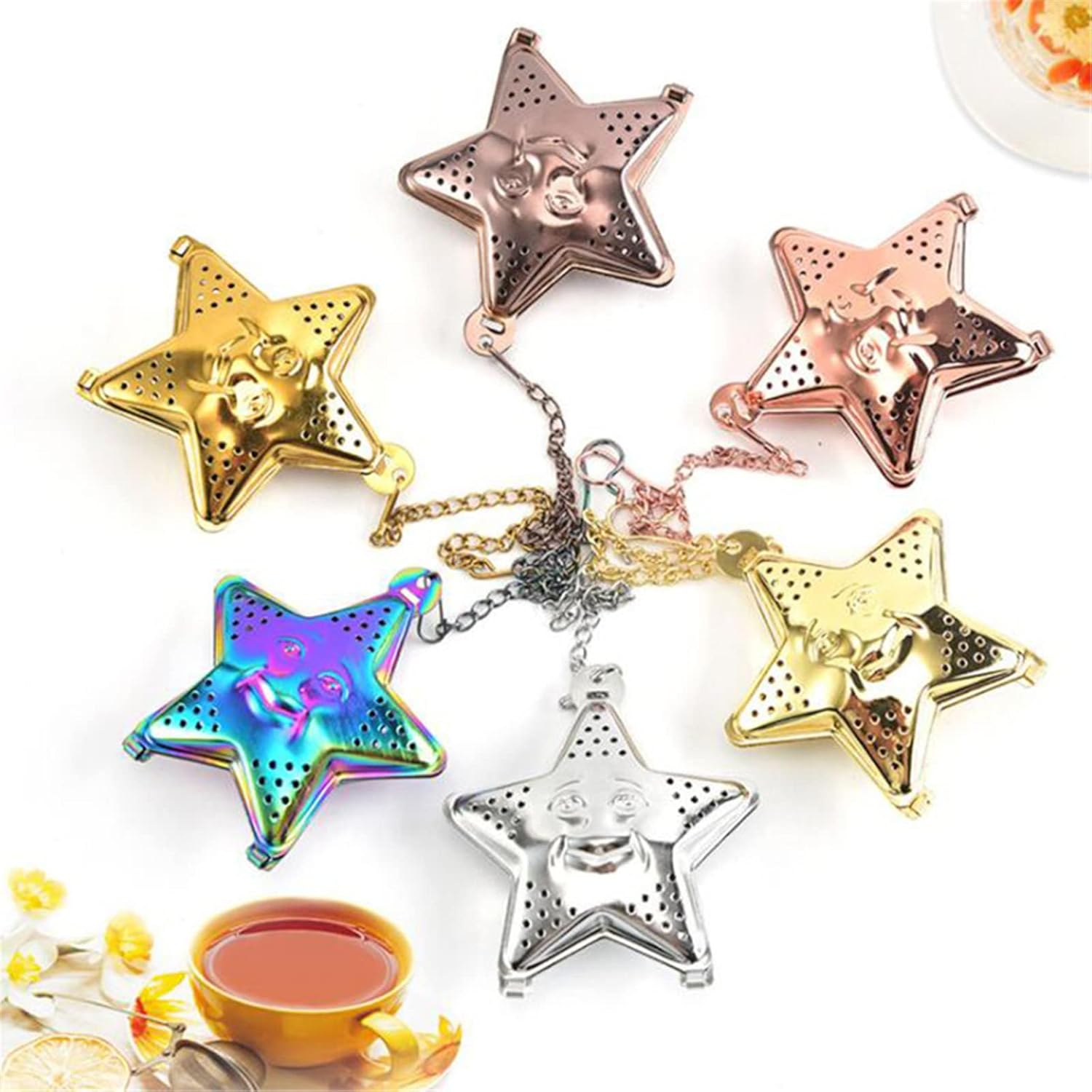 Amazon.com: 5Pcak Star Shaped Tea Ball Loose Leaf Infuser with Chain ...