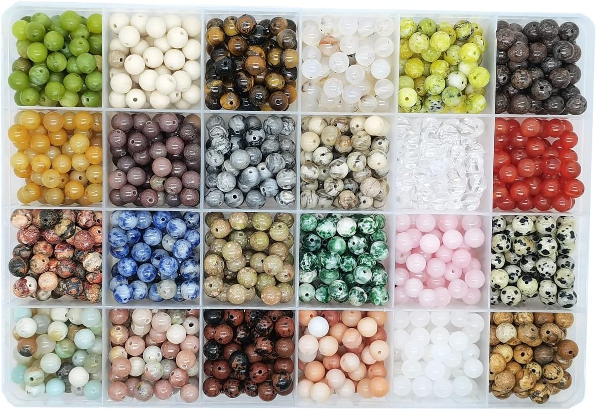 Amazon.com: 1200pcs 6mm Natural Round Stone Beads Real Gemstone Beading ...