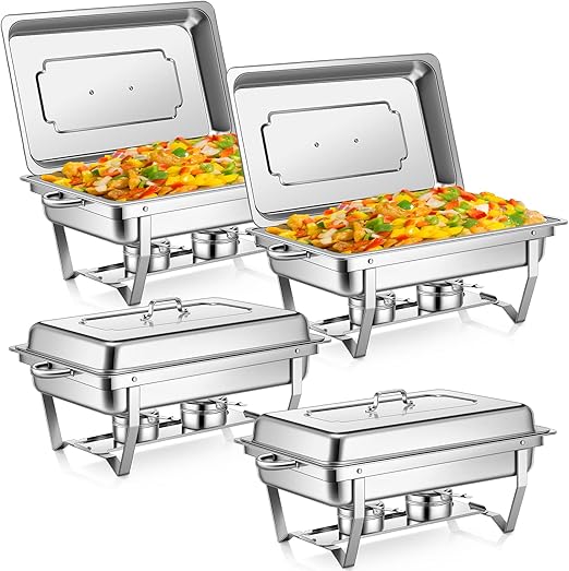 Amazon.com: 4 Pack Full Size Stainless Steel Chafing Dishes 8 Quart ...
