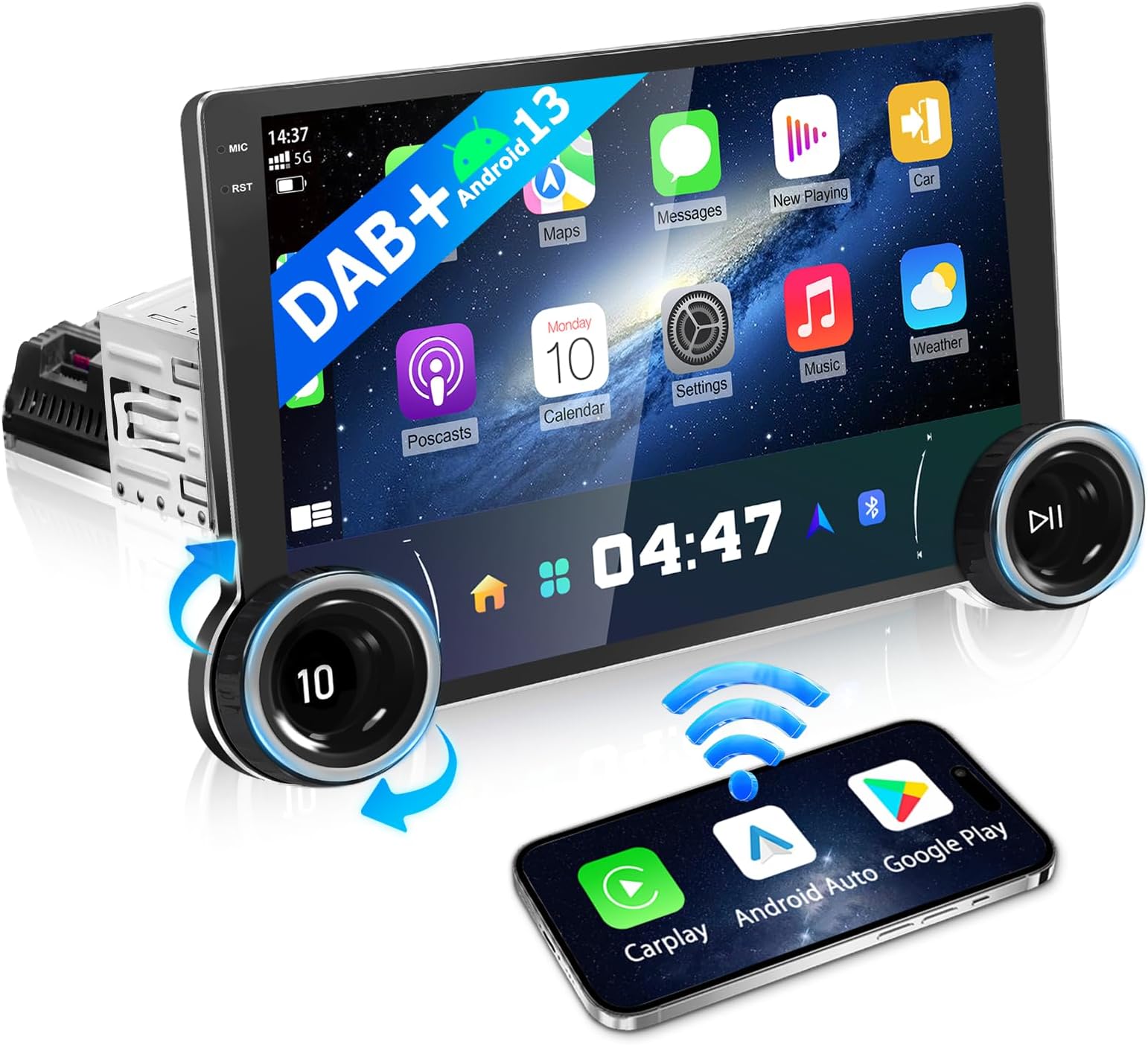URVOLAX Autoradio mit Bildschirm Android 13, 10,1 Zoll 1 Din DAB+ ...