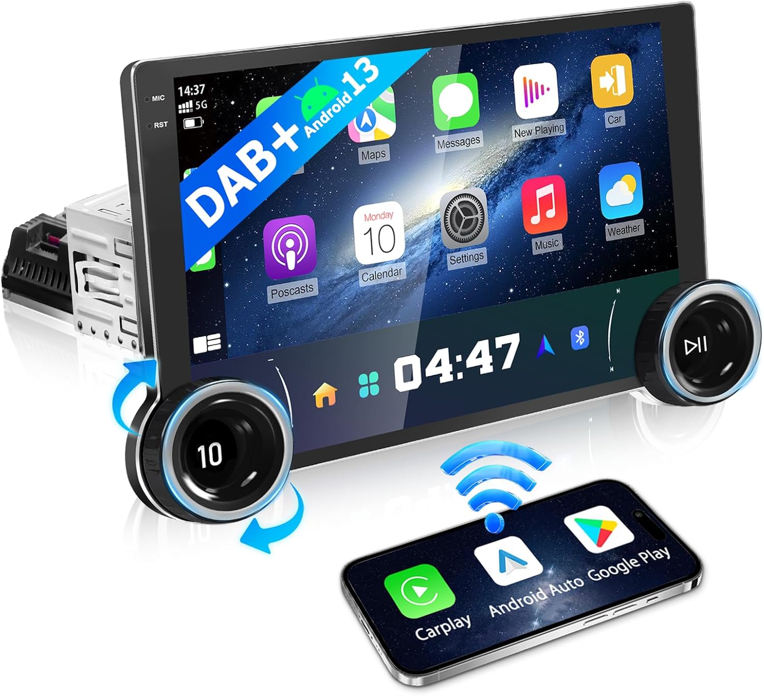 URVOLAX Autoradio mit Bildschirm Android 13, 10,1 Zoll 1 Din DAB+ ...