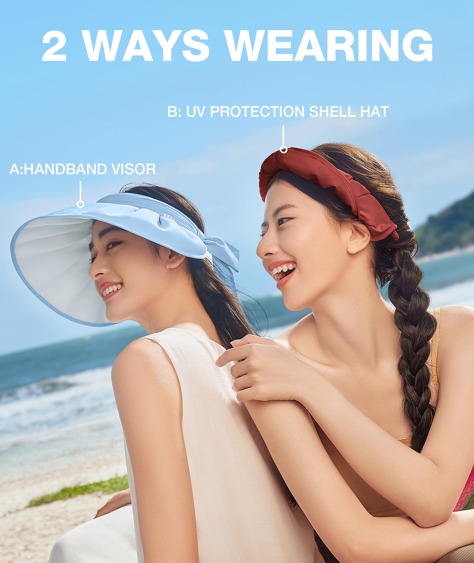 Snapklik.com : BENEUNDER Visor Hats For Women UPF50+ UV Protection, Adjustable Foldable Wide ...