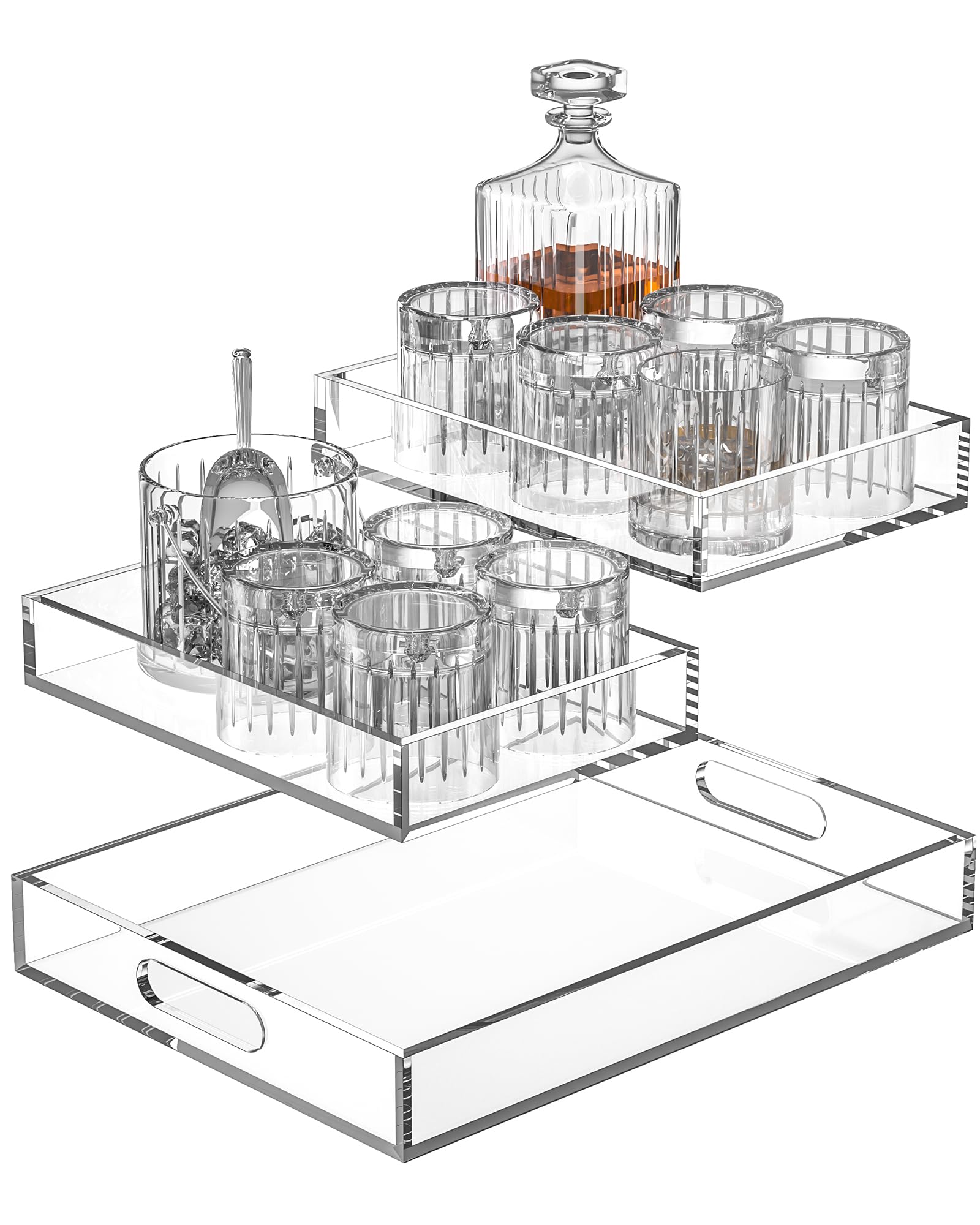 Amazon.com: HEAPANY 3PCS Clear Acrylic Tray, Serving Tray with Handles ...