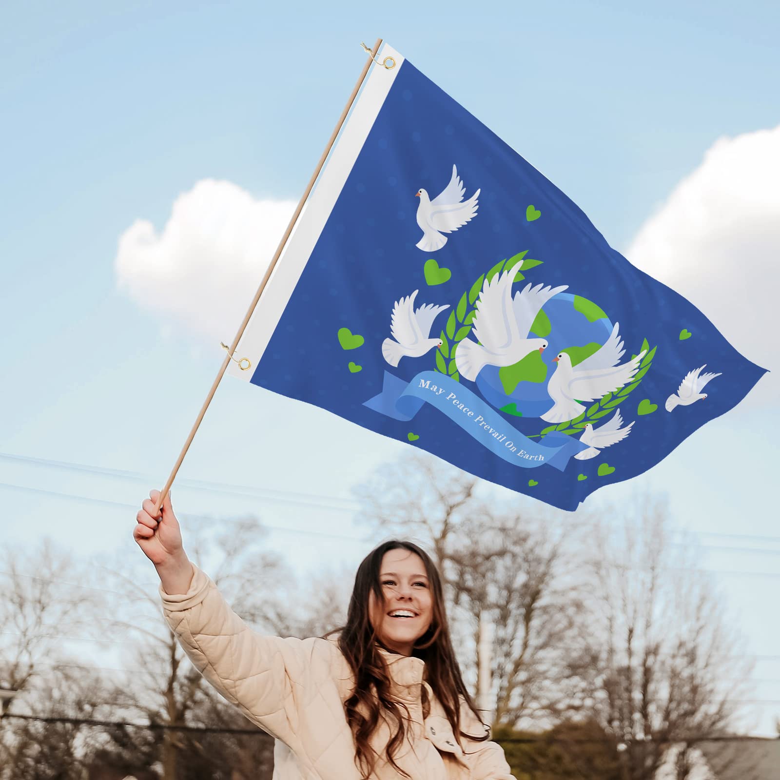 Drapeau De La Paix 150 X 90 Cm Bannière Au Vent Dove Signe De La Paix ...