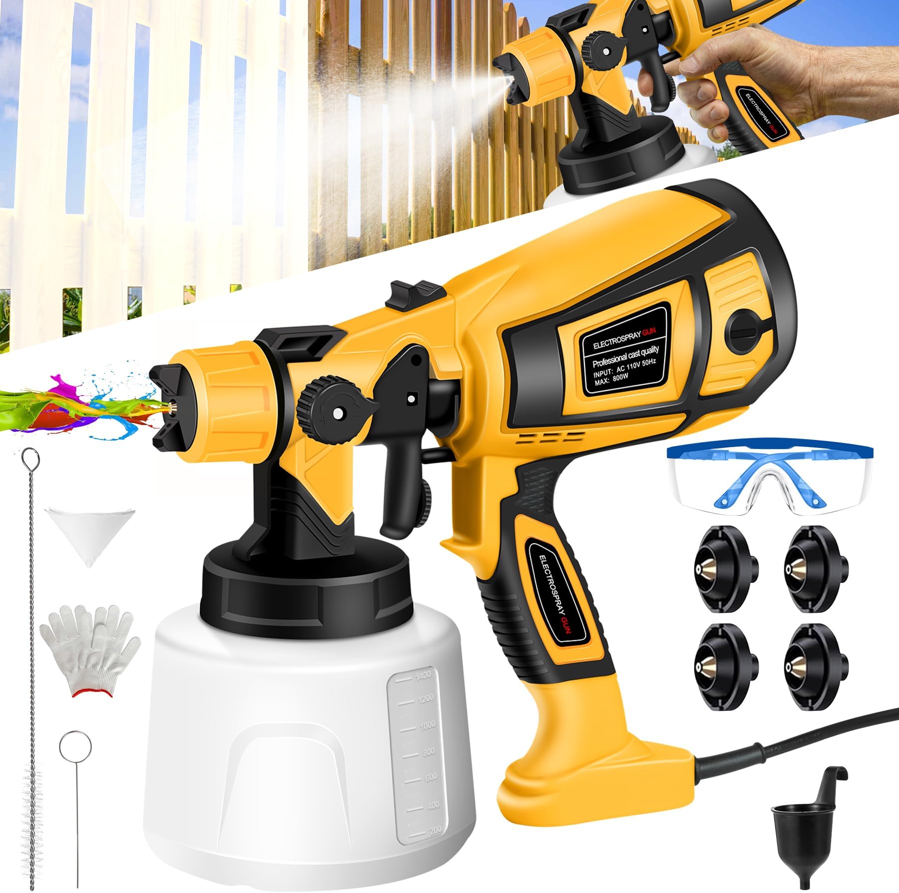 AZZUNO Paint Sprayer, 700W HVLP High Power Electric Paint Gun, 4 Copper ...