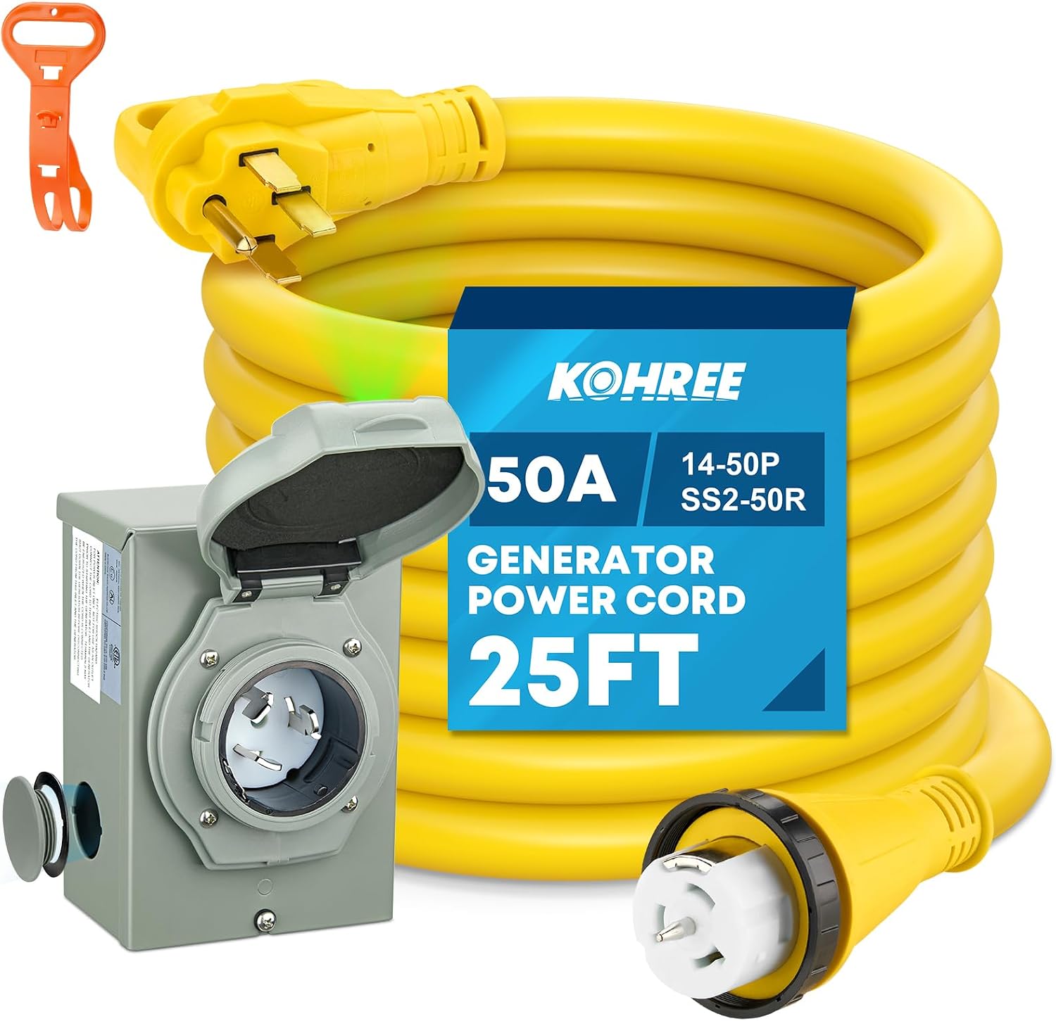Amazon.com: Kohree 50 Amp Generator Cord and Power Inlet Box Kit, 25FT ...