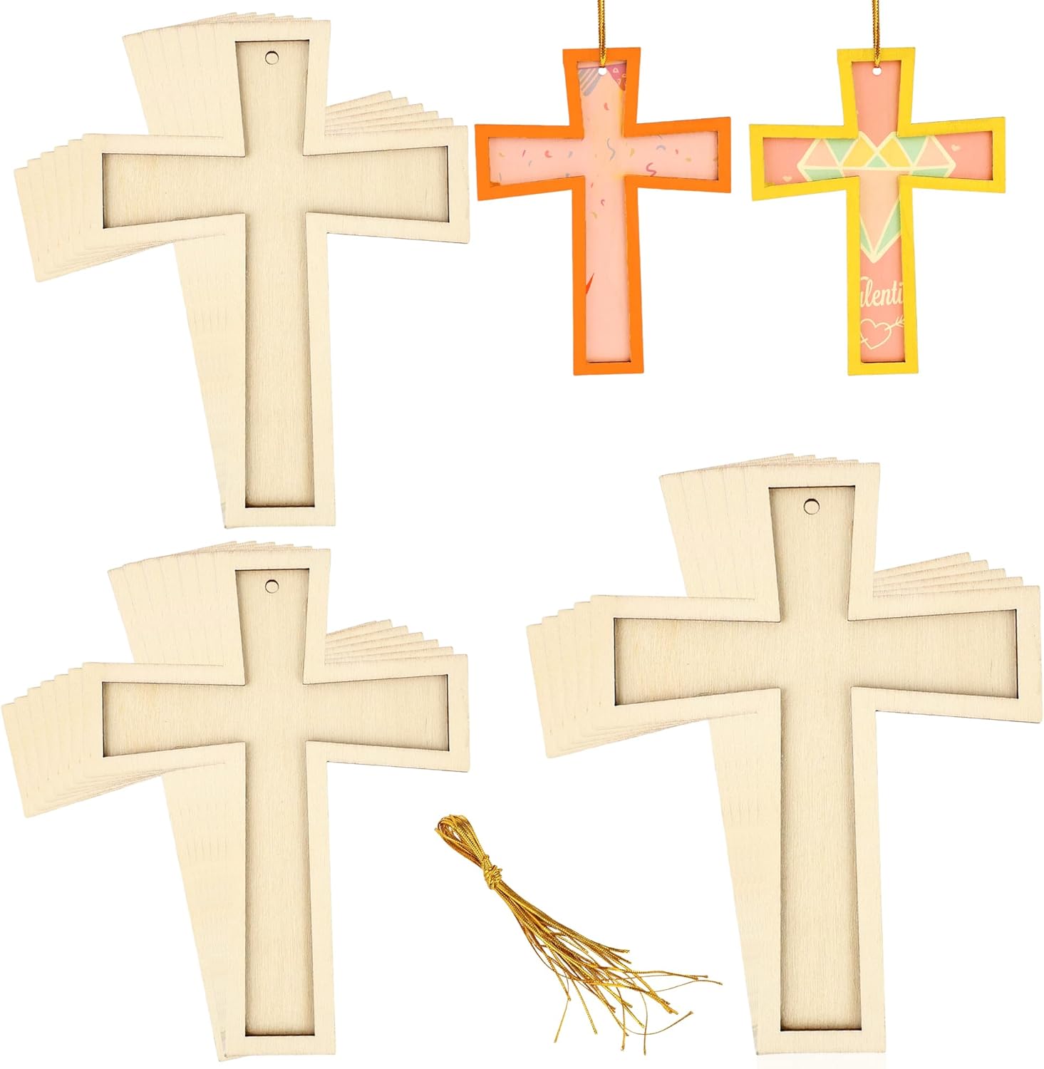 Amazon.com: 20 Pcs Unfinished Small Wooden Crosses with Gold String DIY ...