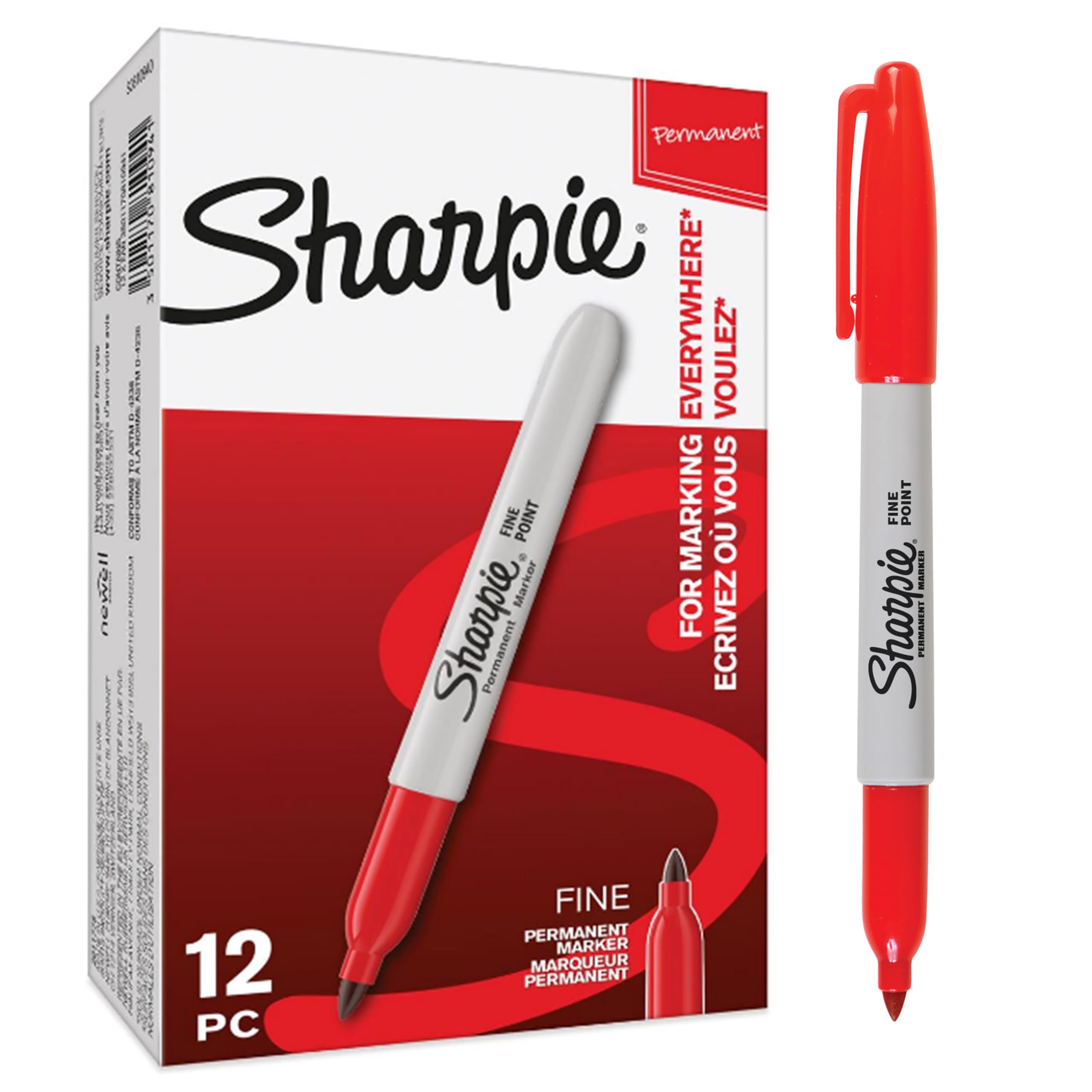 SHARPIE marqueurs permanents, pointe fine, rouge, lot de 12 : Amazon.fr ...