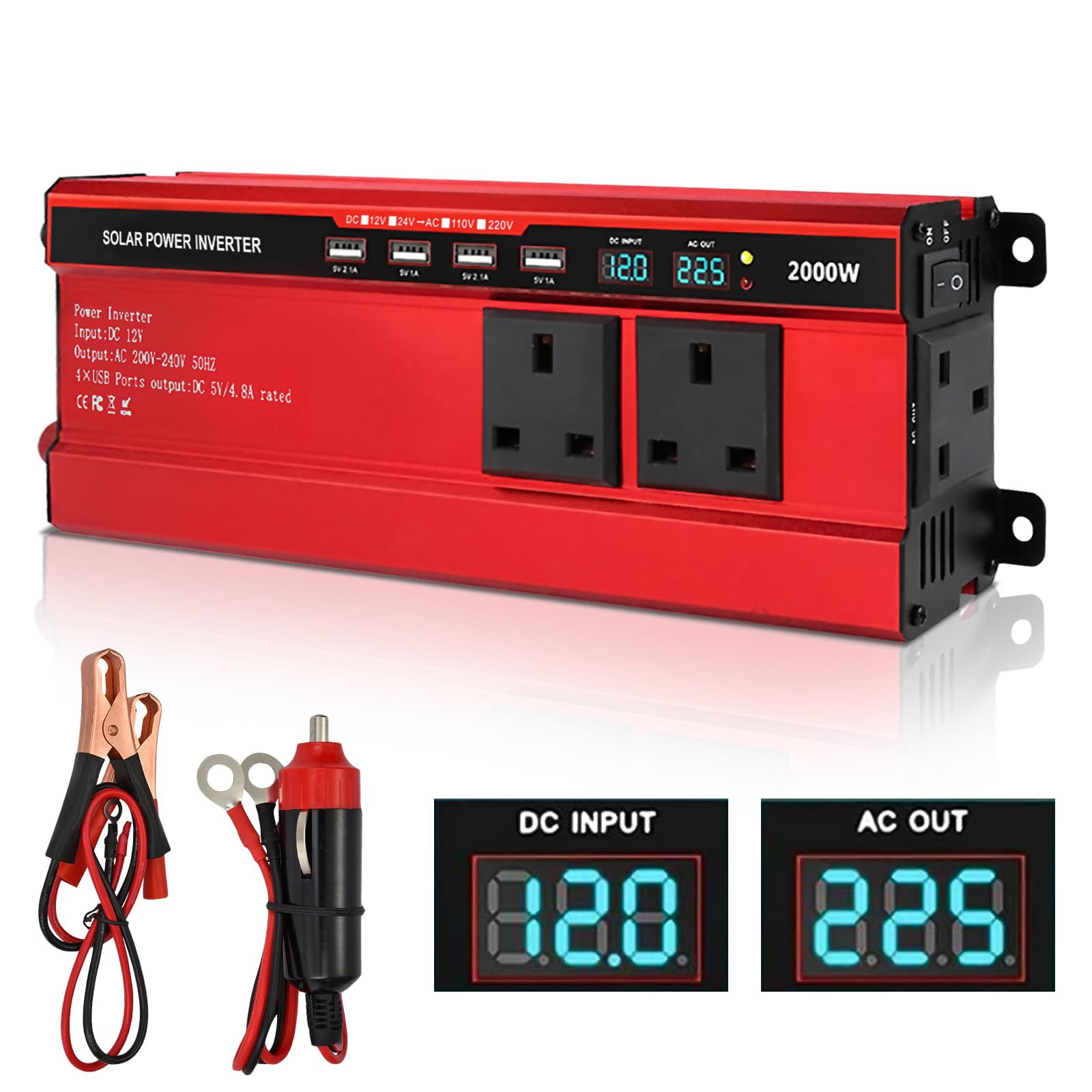Power Inverter, 1000W Car Power Inverter DC 12V to 220V AC, Car ...