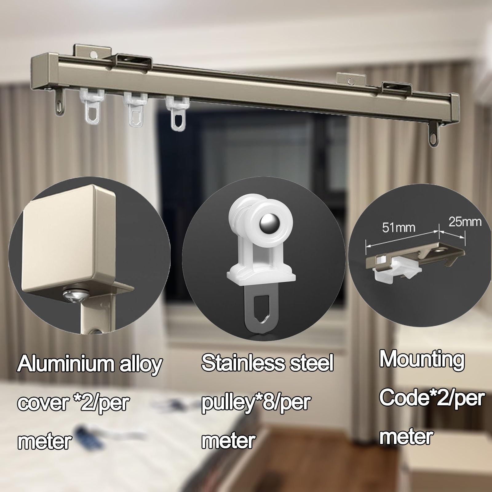 Aluminum Sliding Track Double Curtain Track System - 4M Ceiling Mount ...