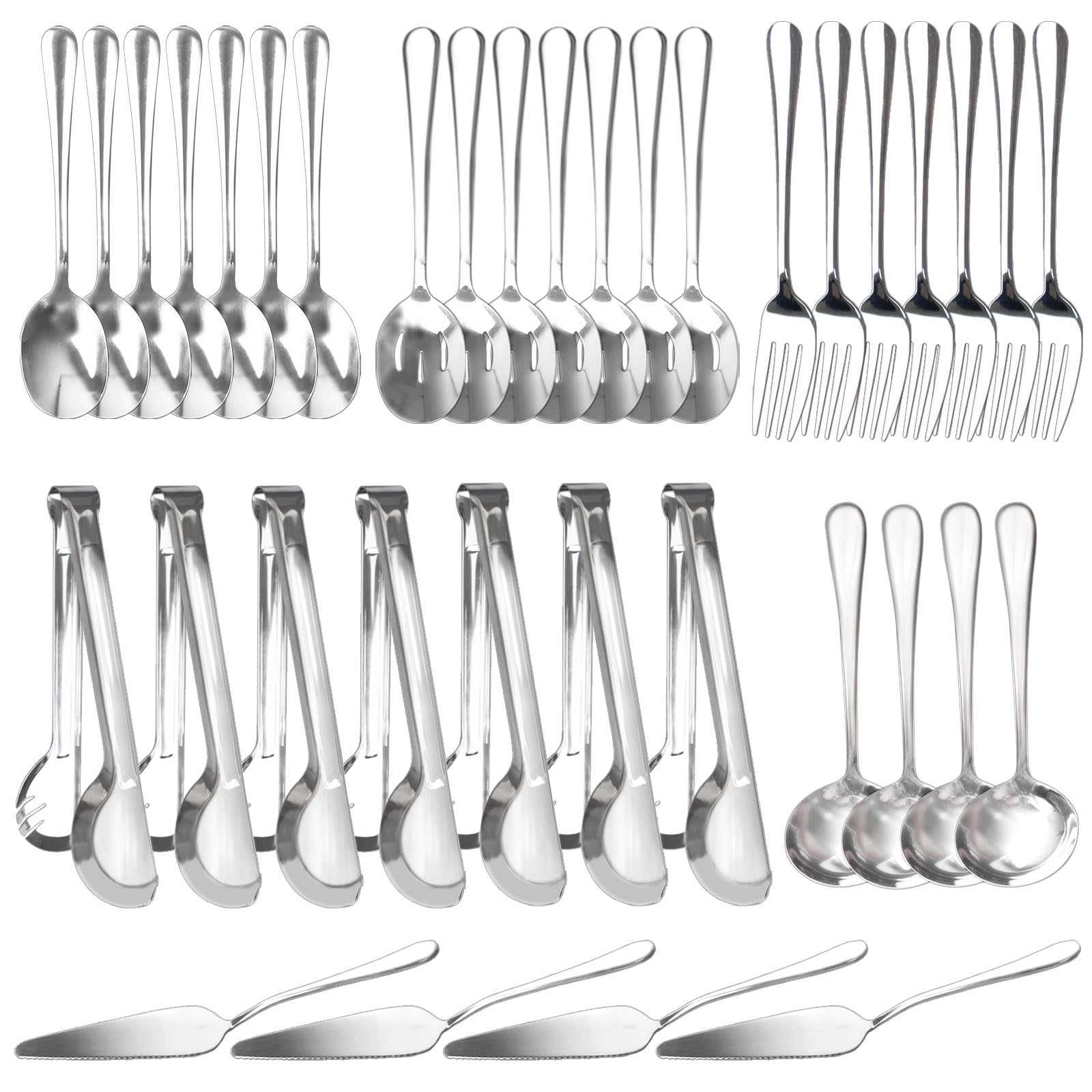 Amazon.com | 36 Pcs Stainless Steel Serving Utensils Set Silver Serving ...